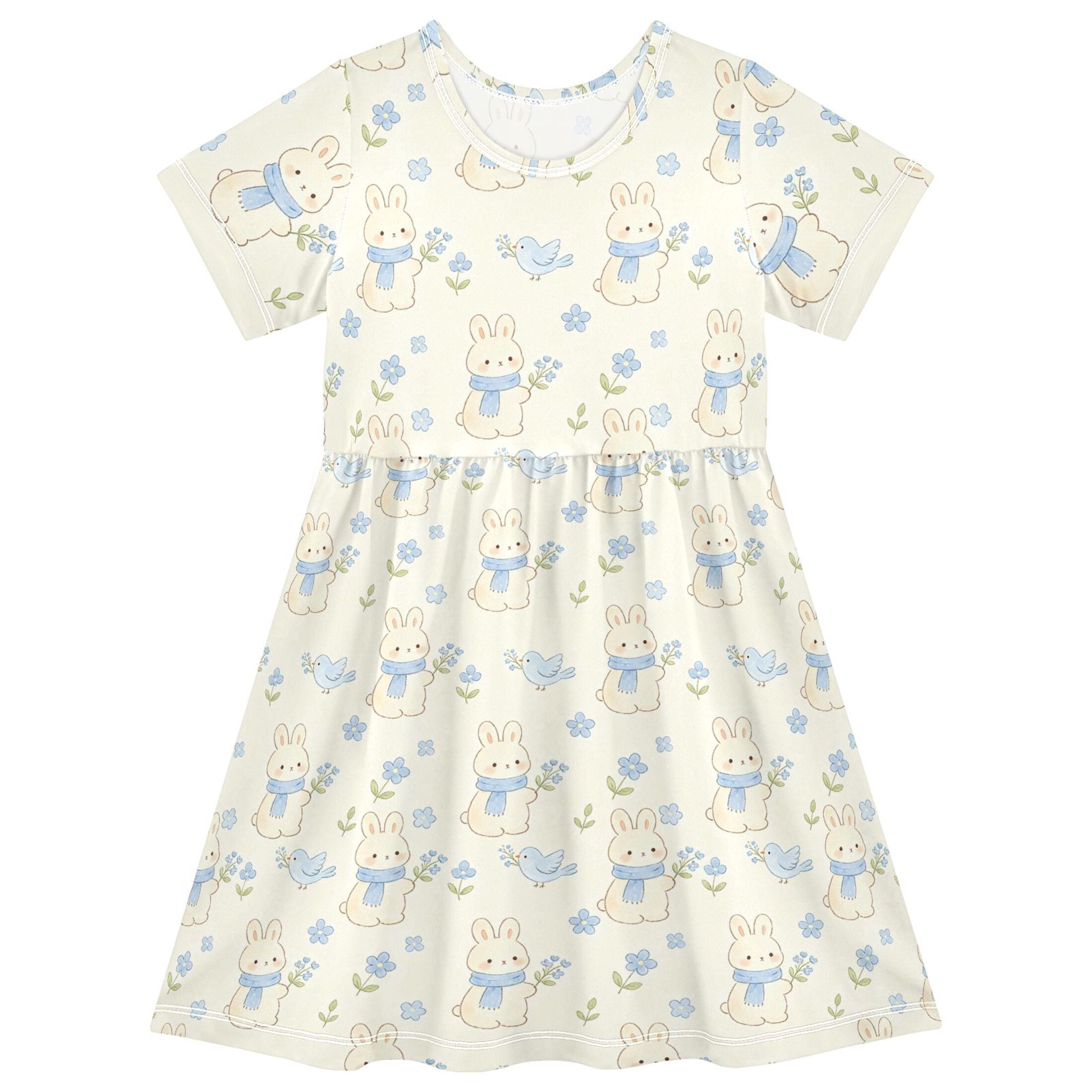 Blue Rabbit Short Sleeve Dress A-Line Cute Midi Casual Sundress 2-8 ...