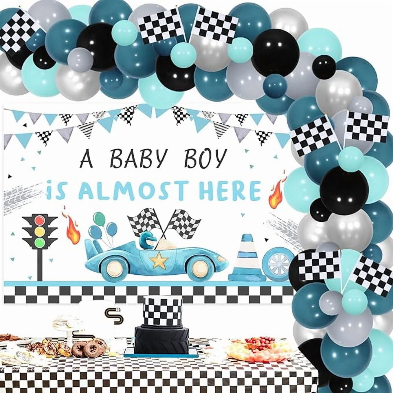 Blue Race Car Baby Shower Decorations - Racing Car Balloon Garland Arch ...