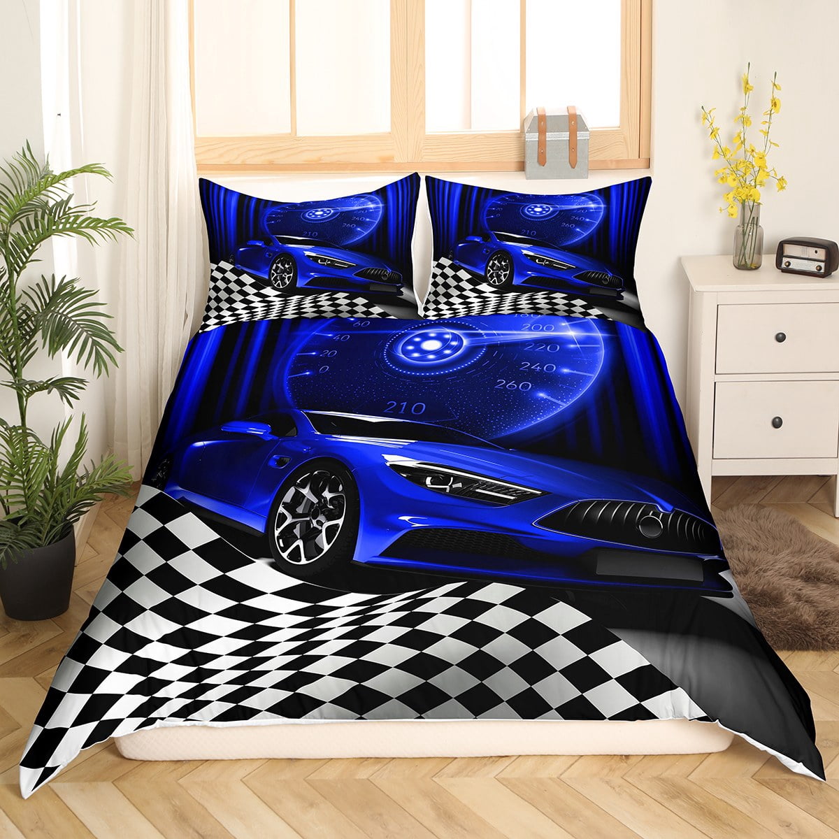 Blue Race Car Bedding Sets,Glitter Ombre Line Art Duvet Cover Neon ...