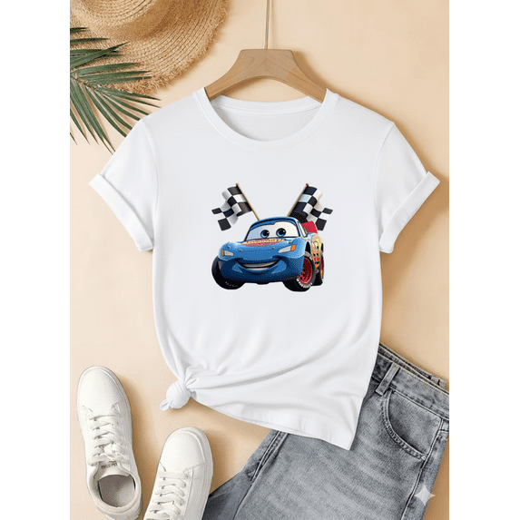 Blue Race Car Cartoon Illustration Fun Racing Artwork Graphic Unisex T ...