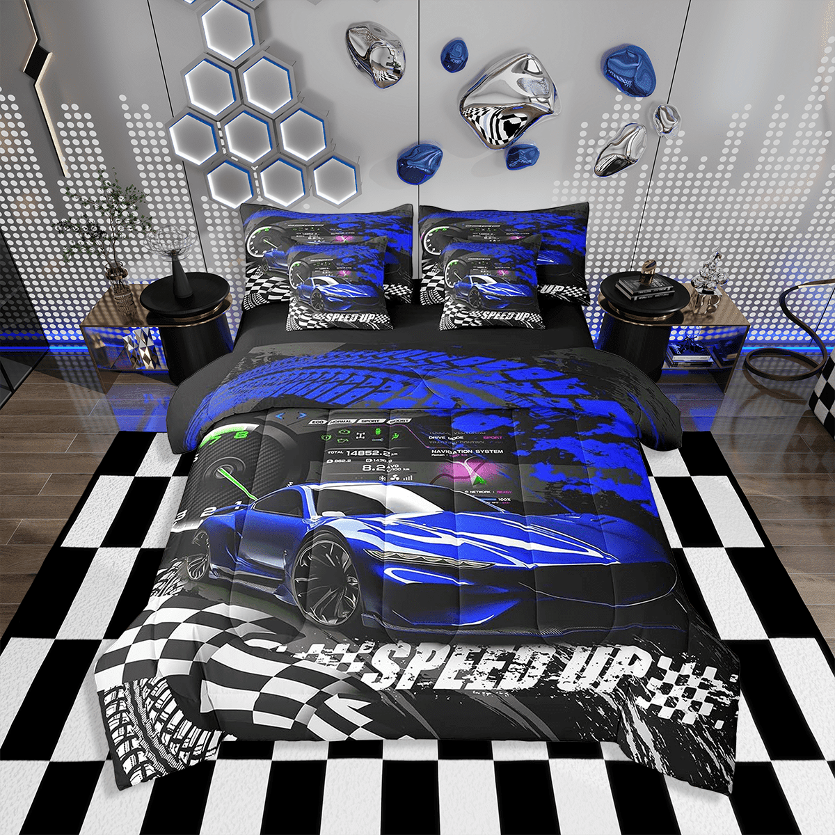 Blue Race Car Comforter Set with Sheets Full,Sports Car 7 Pieces ...