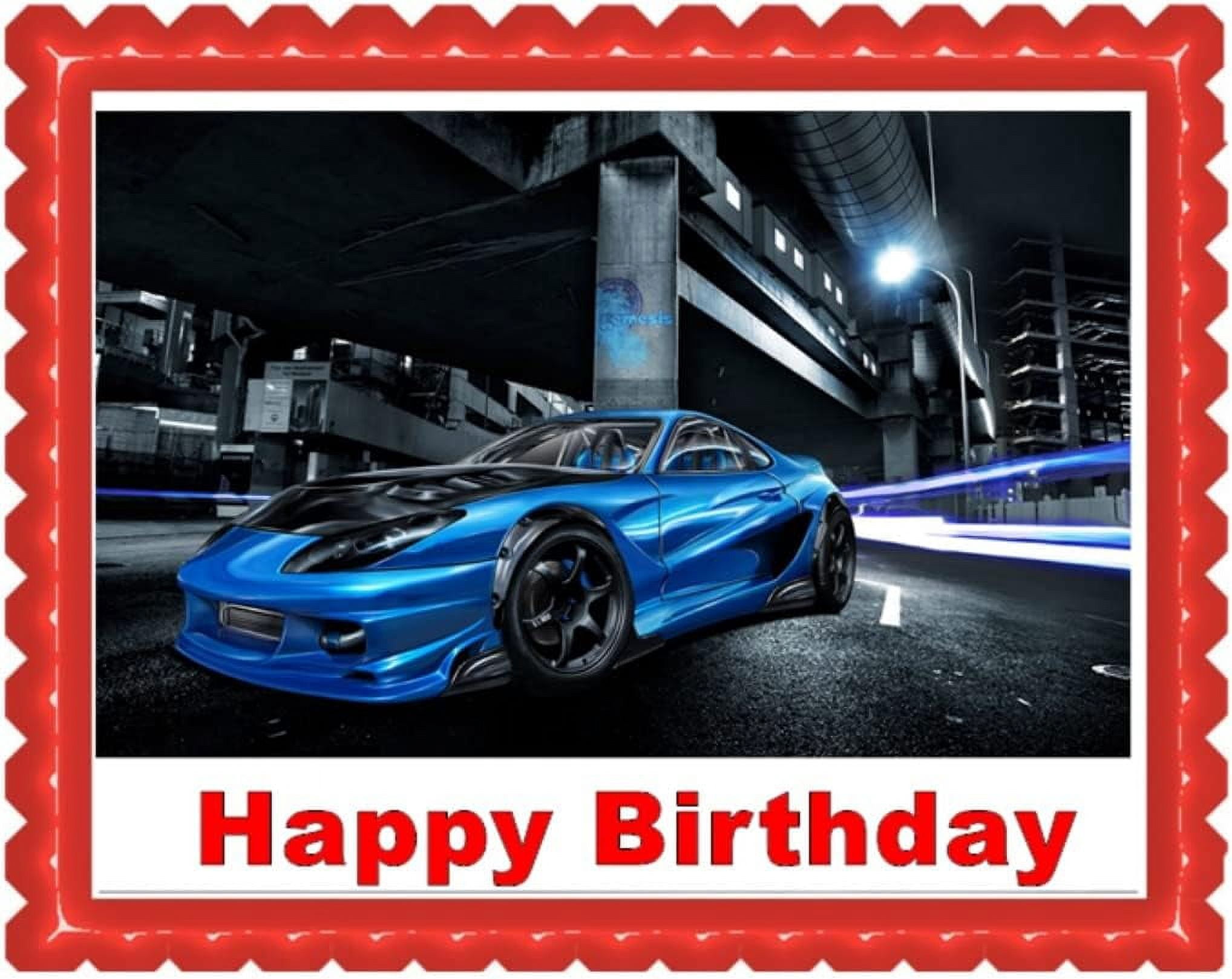Blue Race Car Image Edible Cake Topper Frosting Sheet - Walmart.com