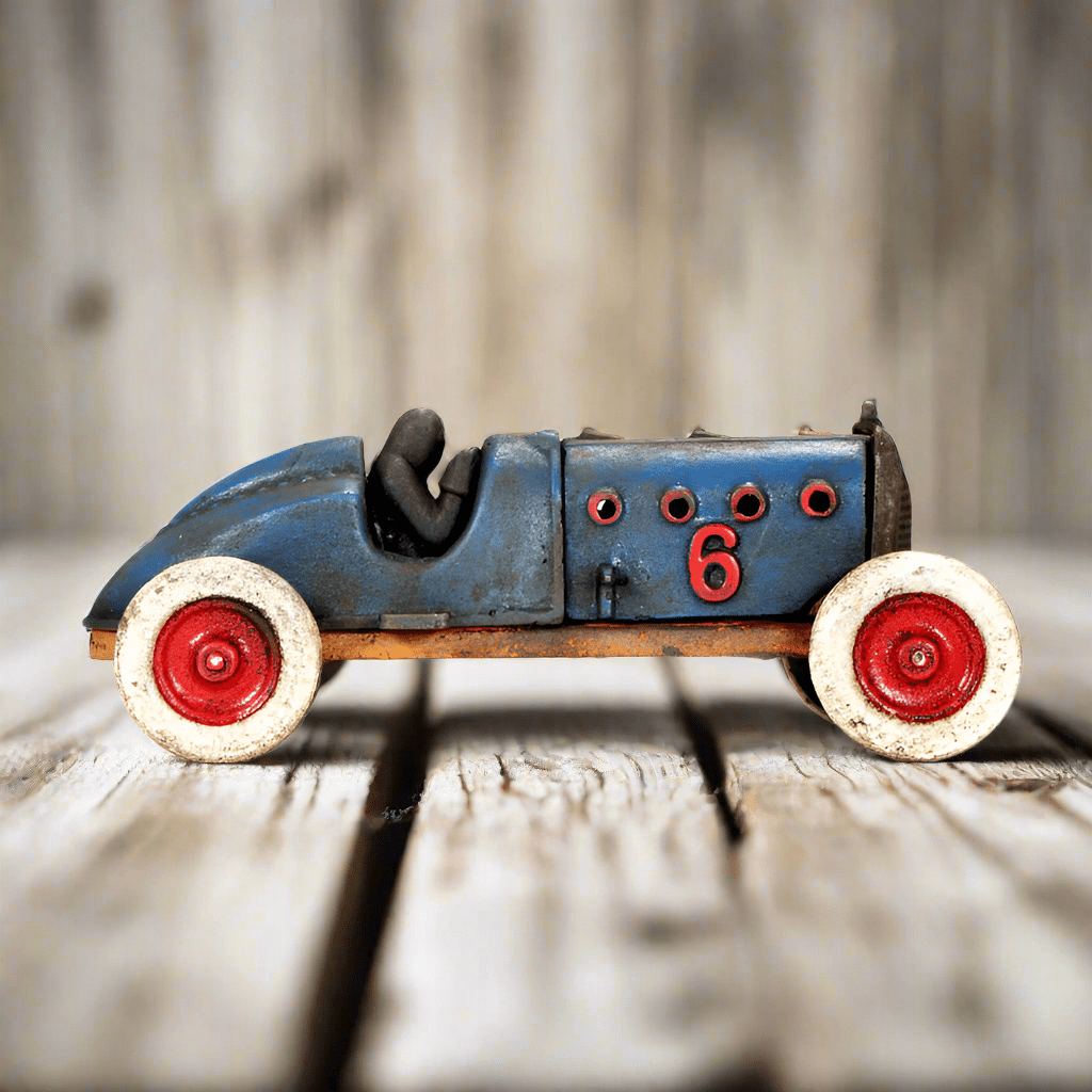 Blue Racer Cast Iron Car With Moving Hood and Wheels (8.5" x 3 ...