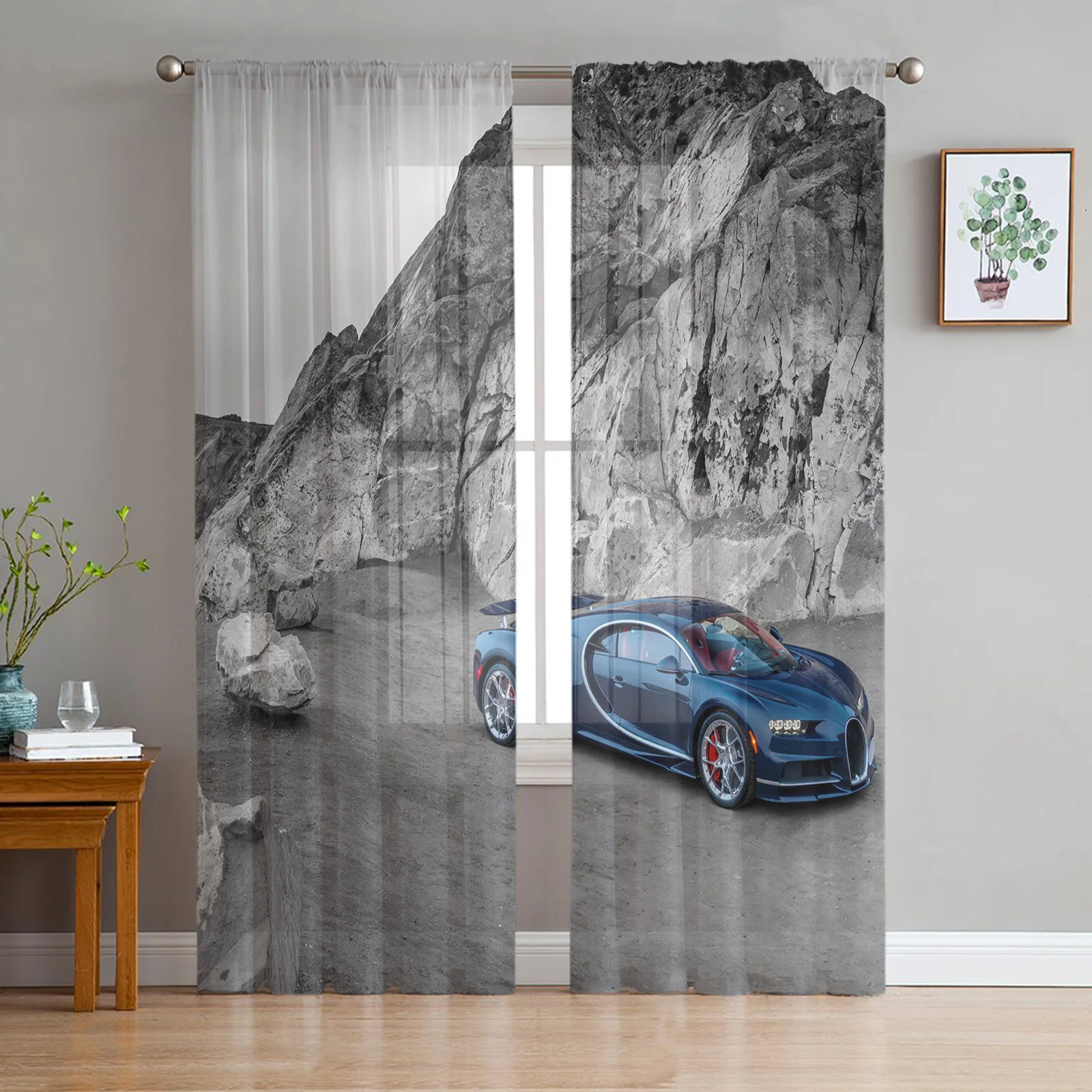 Blue Racing Car View Tulle Curtains for Living Room Print Sheer Voile ...