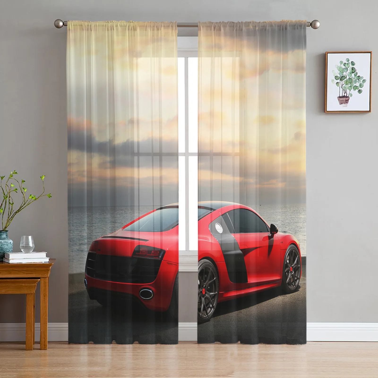 Blue Racing Car View Tulle Curtains for Living Room Print Sheer Voile ...
