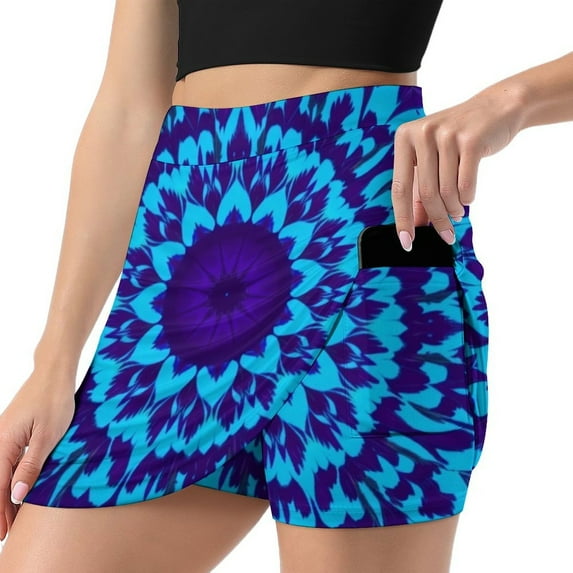 Blue Radial Floral Design Women's Shorts Non-Slip Single Pocket A-line ...