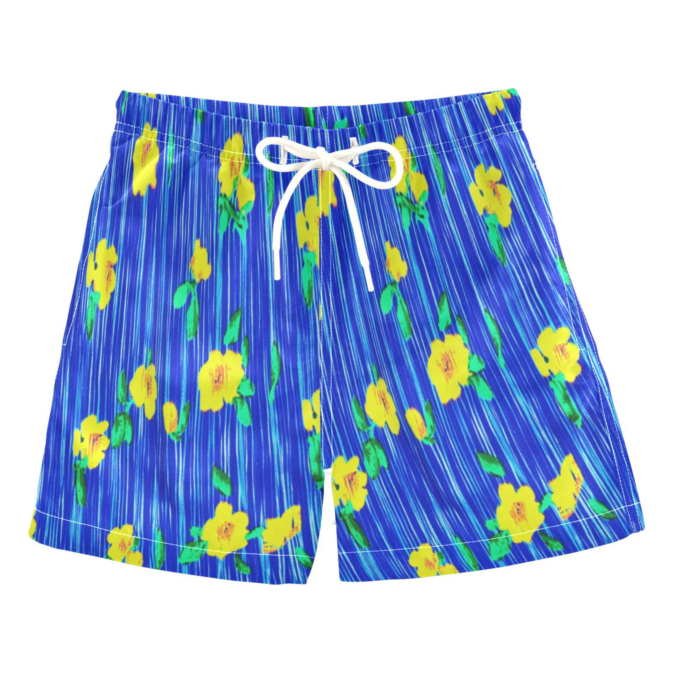 Blue Rain Flowers Boys' Swim Trunks Beach Pool Shorts Quick Dry Soft ...