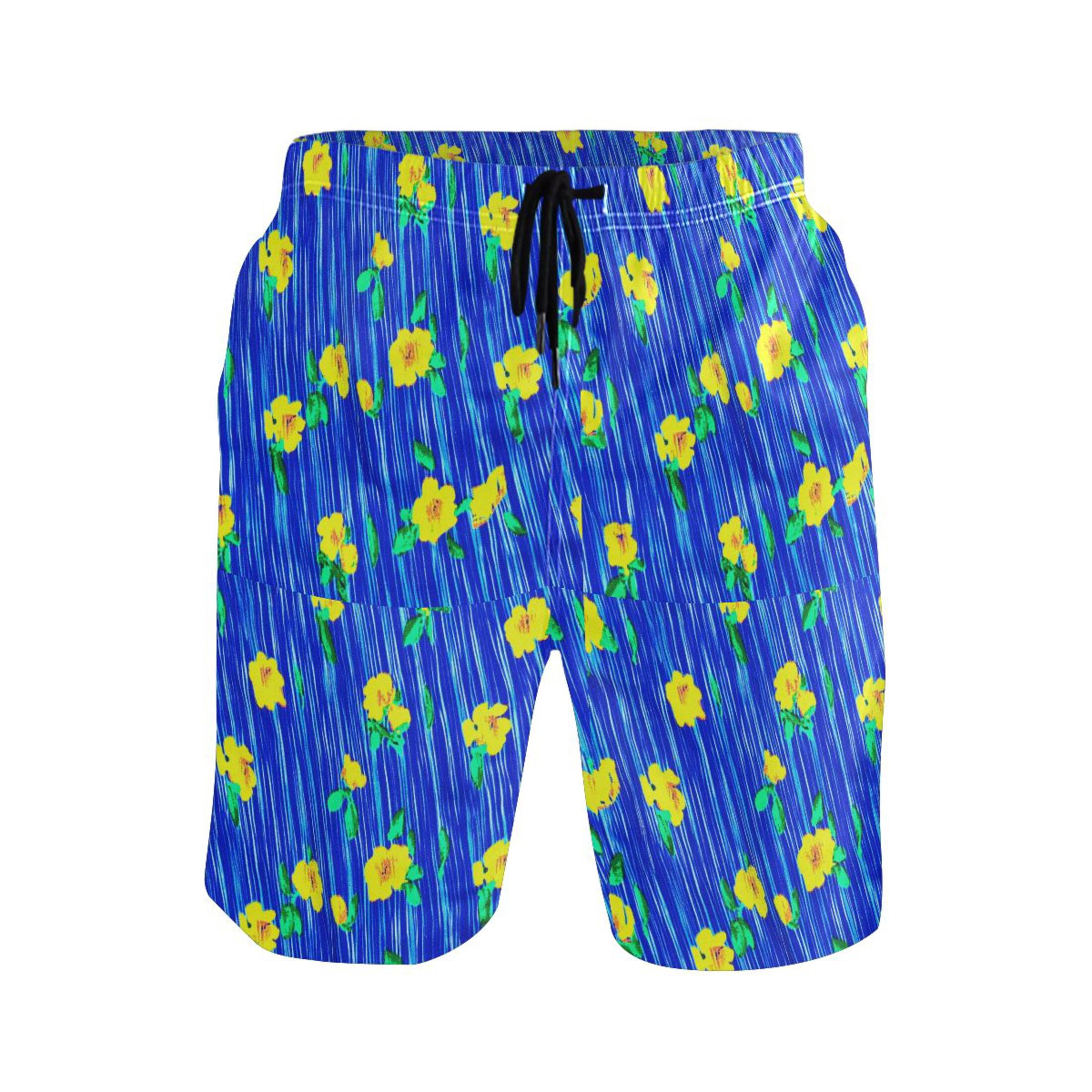 Blue Rain Flowers Mens Swim Trunks Quick Dry Board Shorts Breathable ...