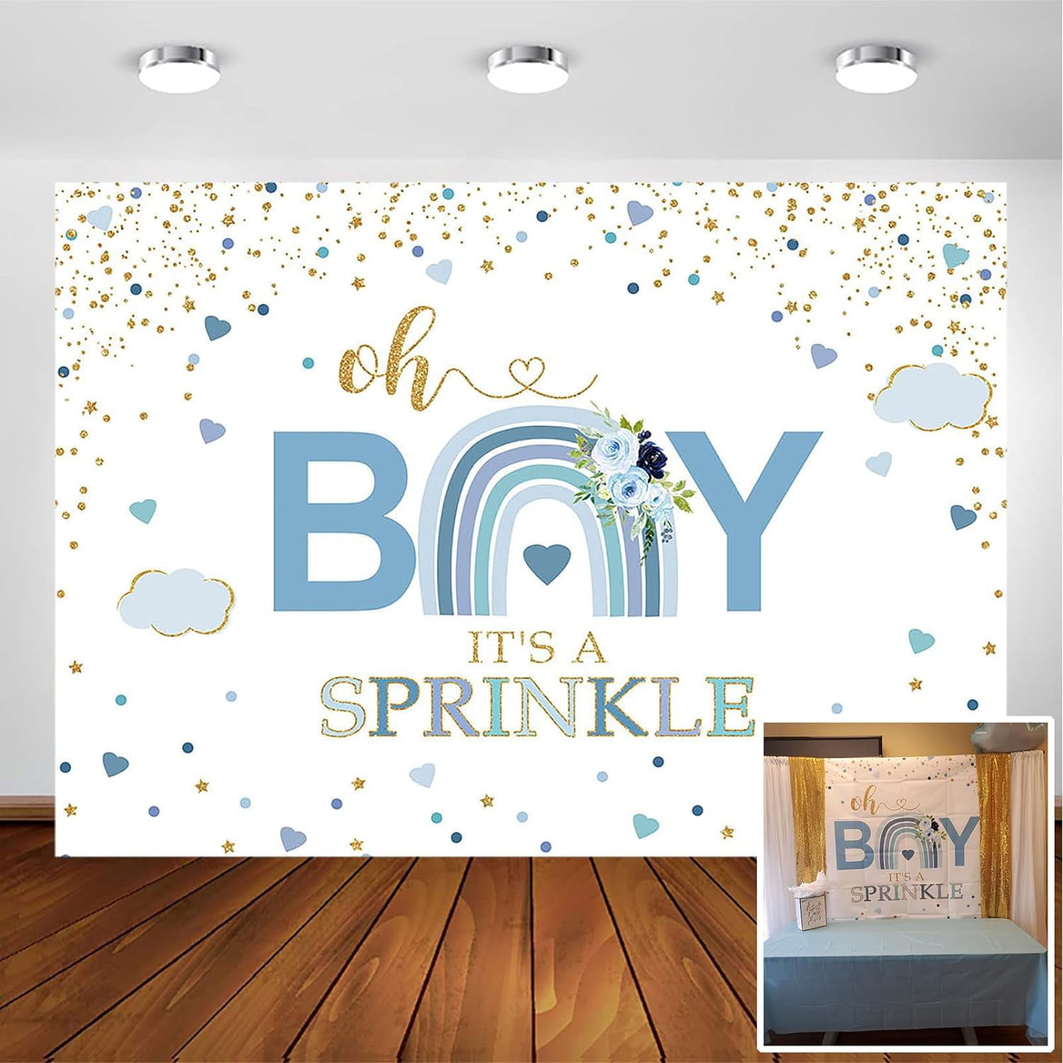 Blue Rainbow Baby Shower Backdrop for Boy Rainbow Baby Sprinkle ...
