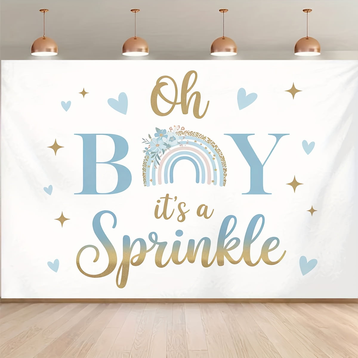 Blue Rainbow Baby Shower Backdrop for Boys Oh Boy It's a Sprinkle ...