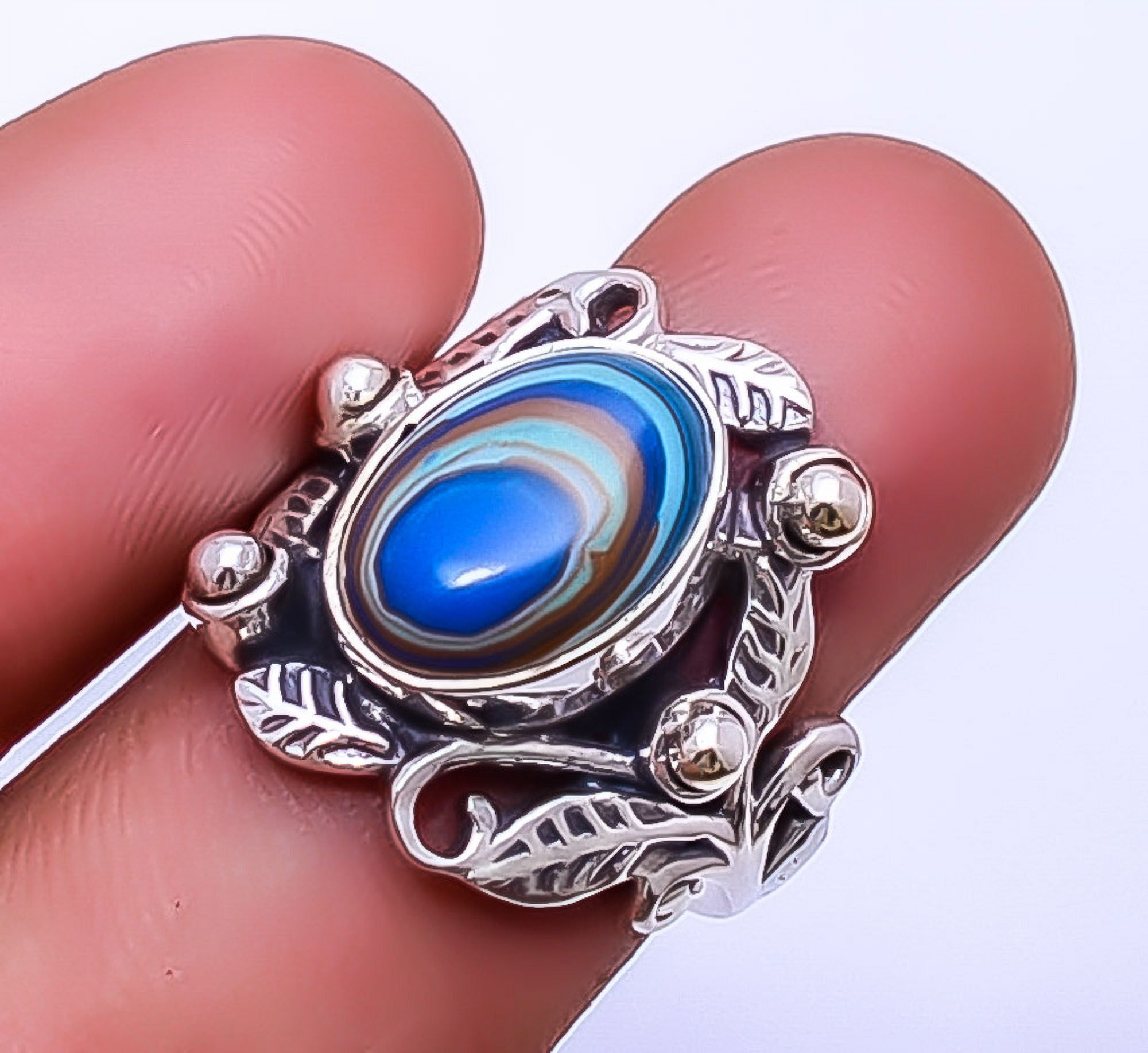 Blue Rainbow Calsilica 925 Sterling Silver Bali Ring S.8 R_9180_76_20 ...
