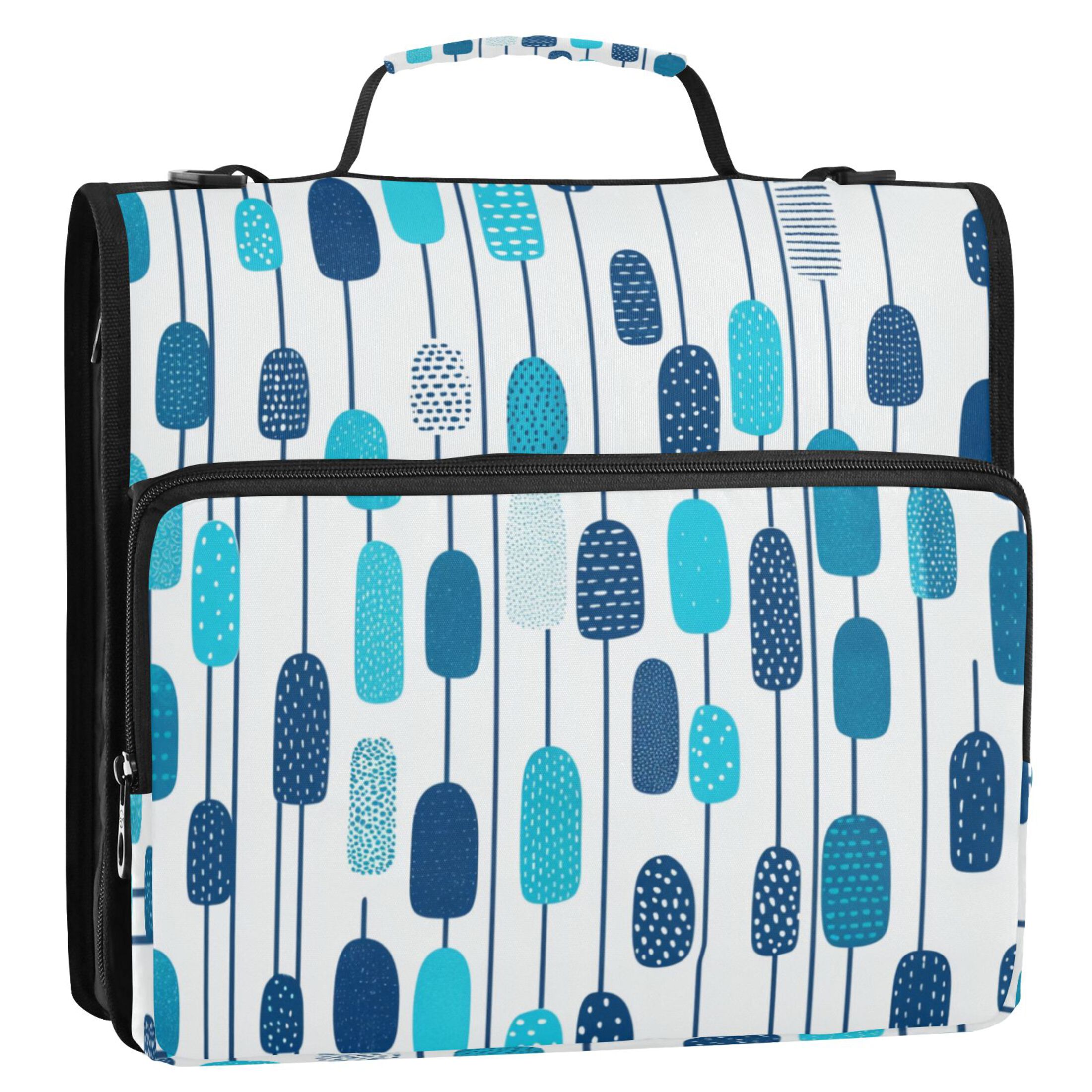 Blue Raindrops on White Stripes Lines Zipper Binder Bag 3 Ring Binder ...