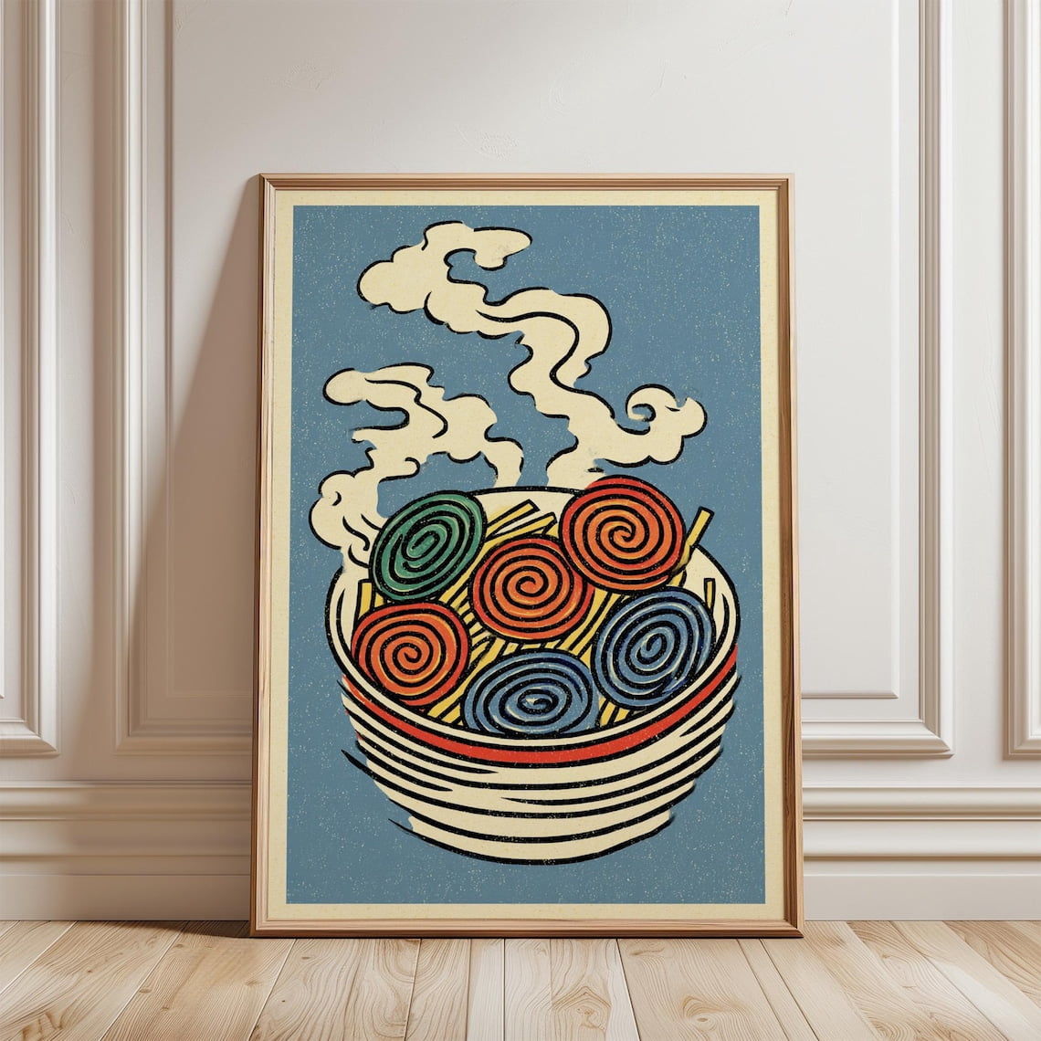 Blue Ramen Poster Japanese Food Illustration Graphic Noodle Bowl Art ...