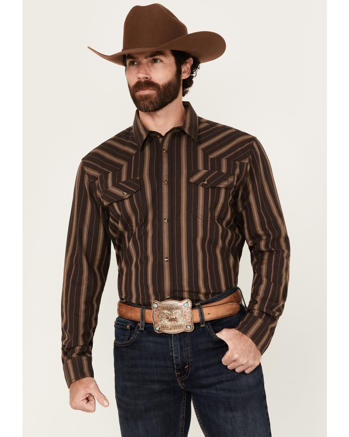 Blue Ranchwear Men's Aspen Striped Print Long Sleeve Snap Western Shirt ...