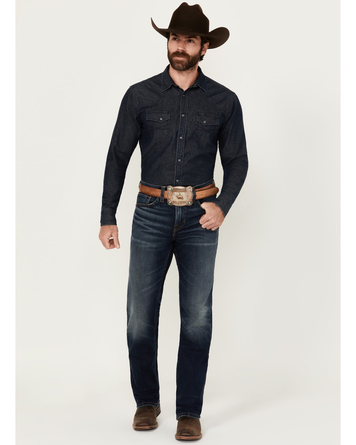 Blue Ranchwear Men's Bandera Dark Wash Slim Straight Stretch Denim ...