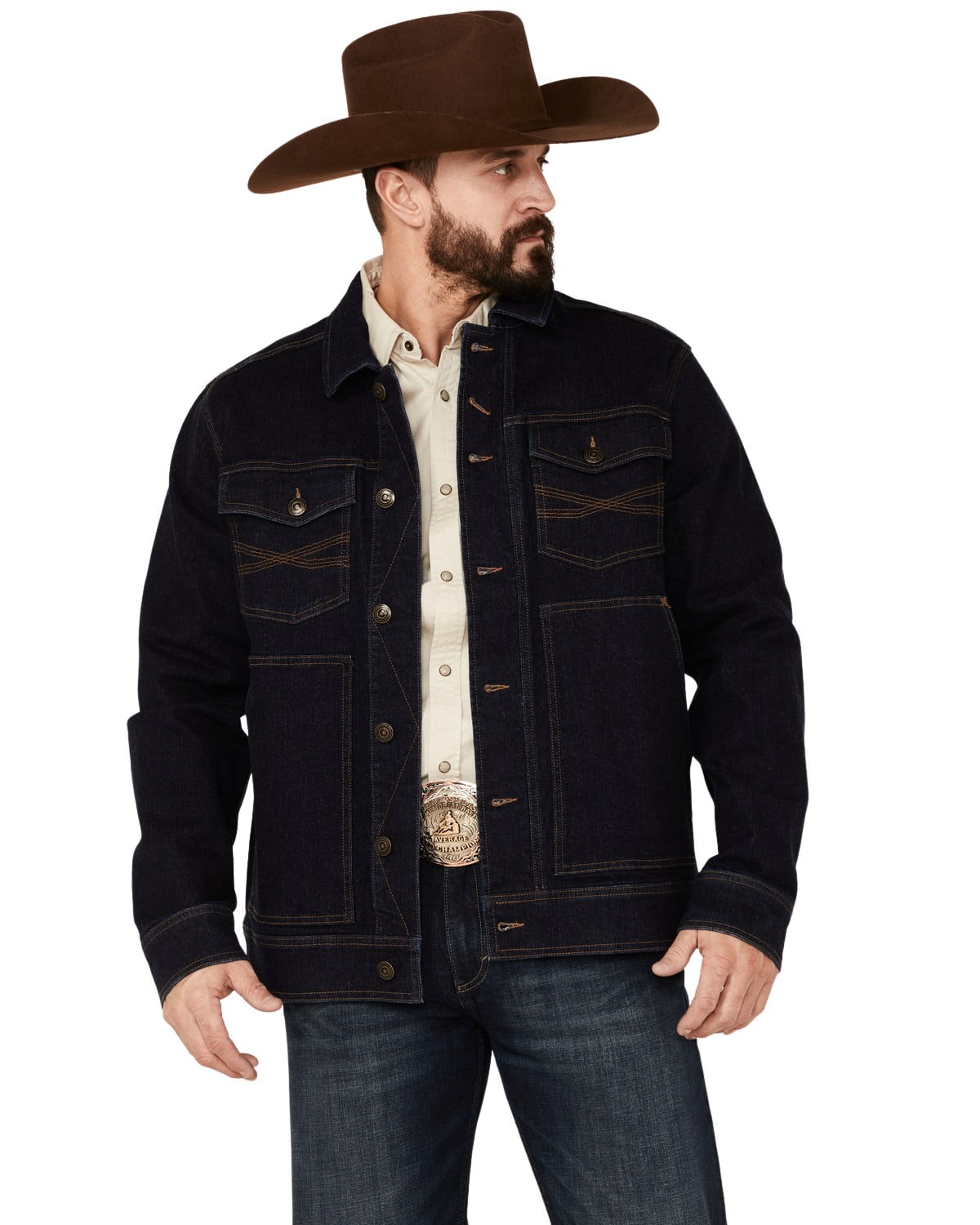 Blue Ranchwear Men's Button-Down Dark Denim Trucker Jacket Dark Blue ...