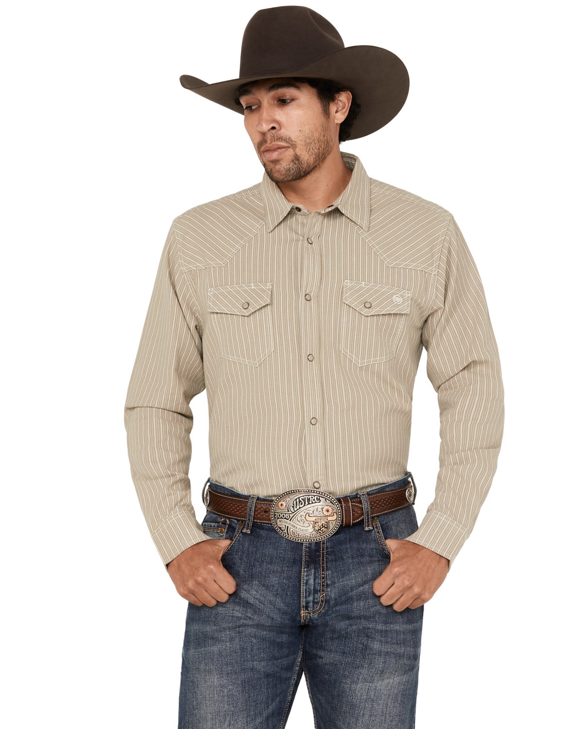 Blue Ranchwear Men's Denim Dobby Striped Long Sleeve Western Pearl Snap ...