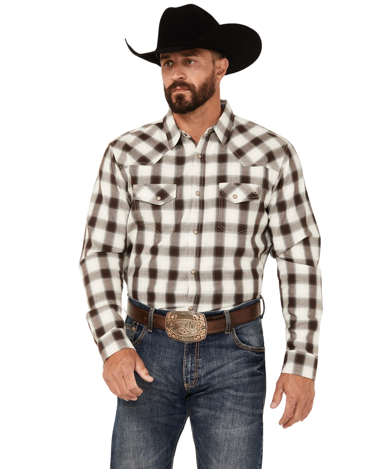 Blue Ranchwear Men's Eastland Checkered Long Sleeve Snap Western Shirt ...