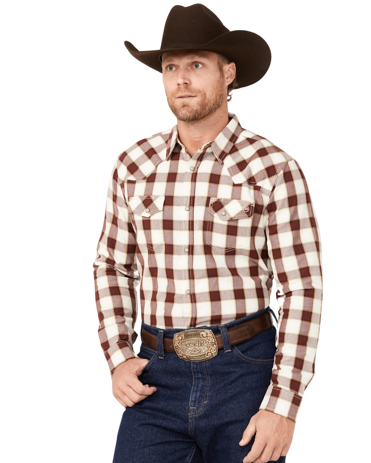 Blue Ranchwear Men's Eastland Checkered Long Sleeve Snap Western Shirt ...