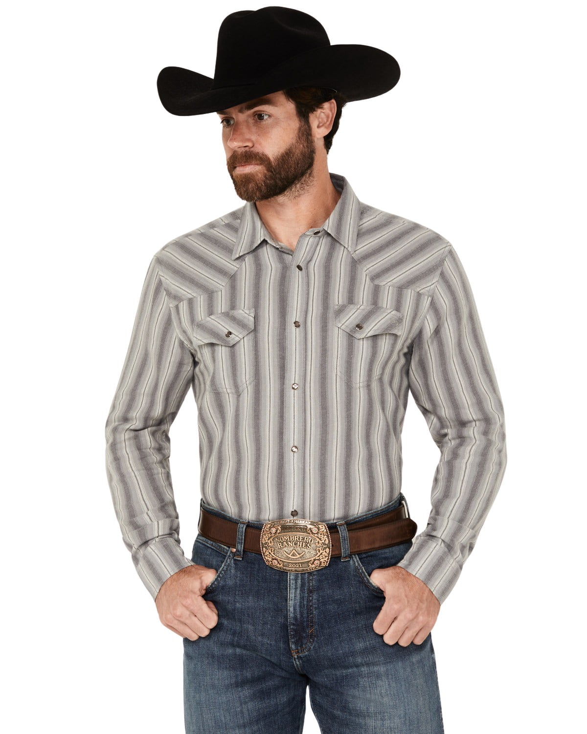 Blue Ranchwear Men's Freestone Striped Print Long Sleeve Snap Western ...