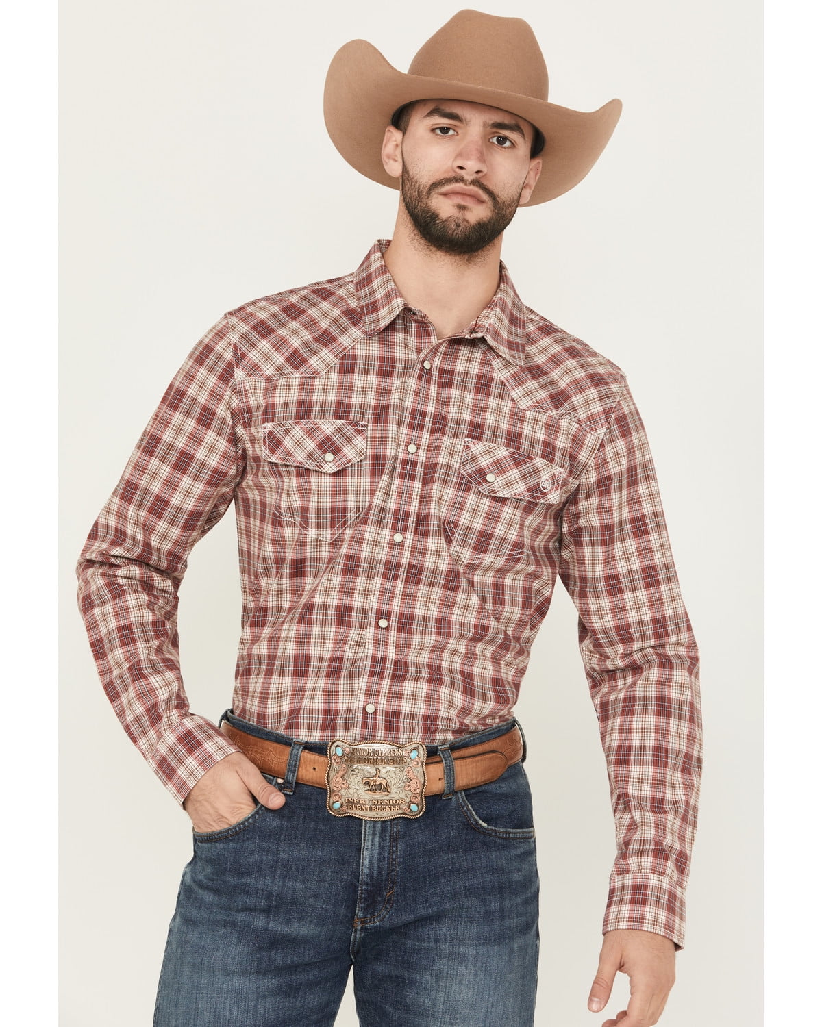 Blue Ranchwear Men's Mojave Plaid Print Long Sleeve Snap Western Shirt - BRSP25W5-RD X ...