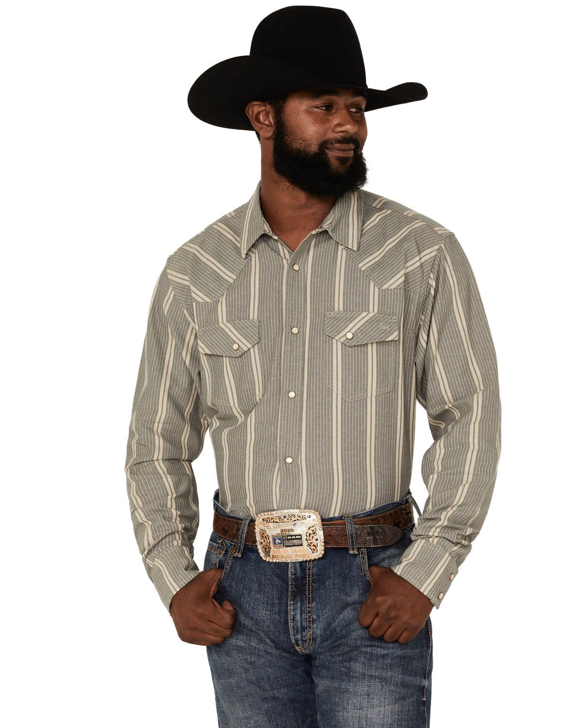 Blue Ranchwear Men's Striped Long Sleeve Pearl Snap Shirt Sand Small ...