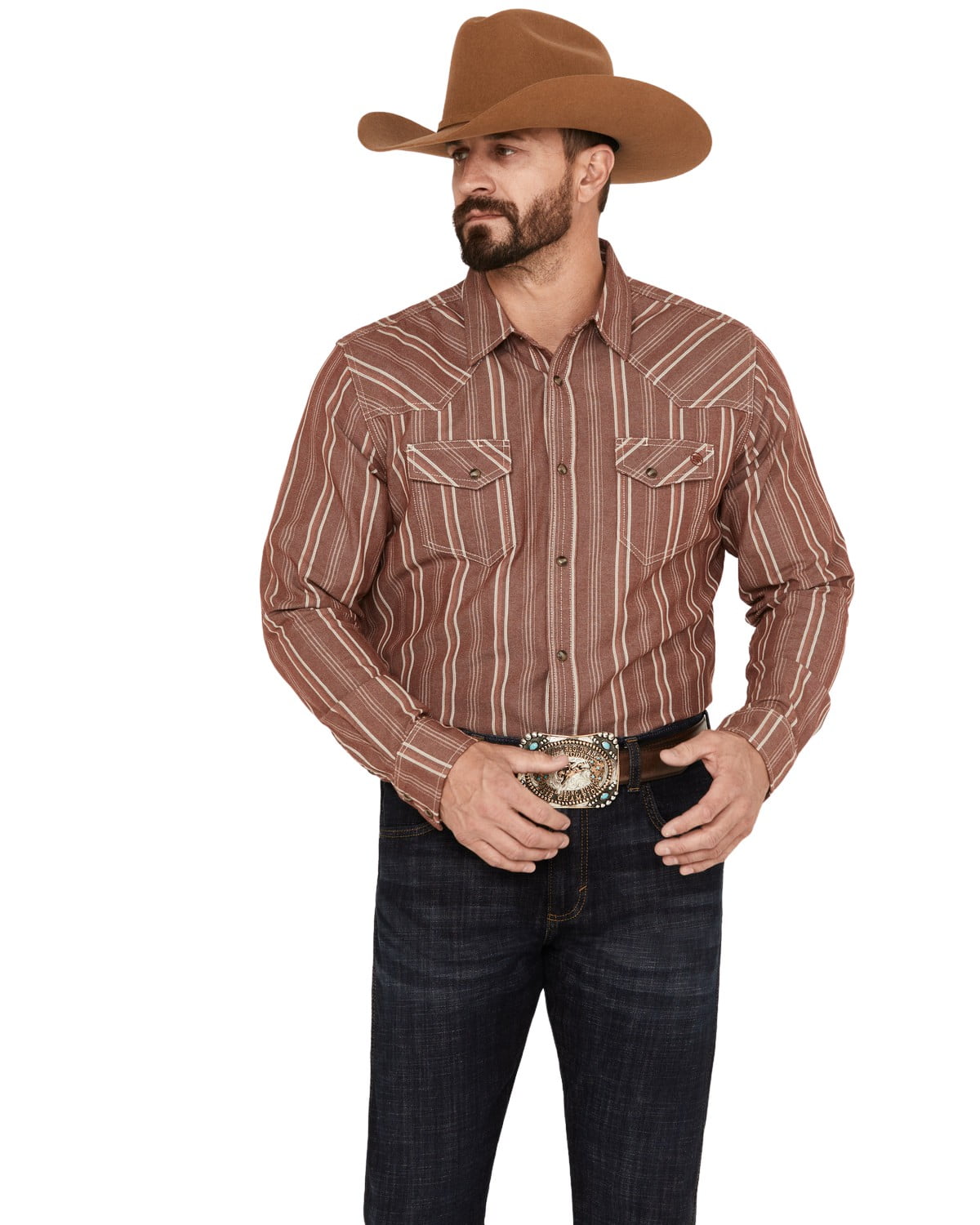Blue Ranchwear Men's Twill Long Sleeve Work Snap Shirt Fired Brick ...