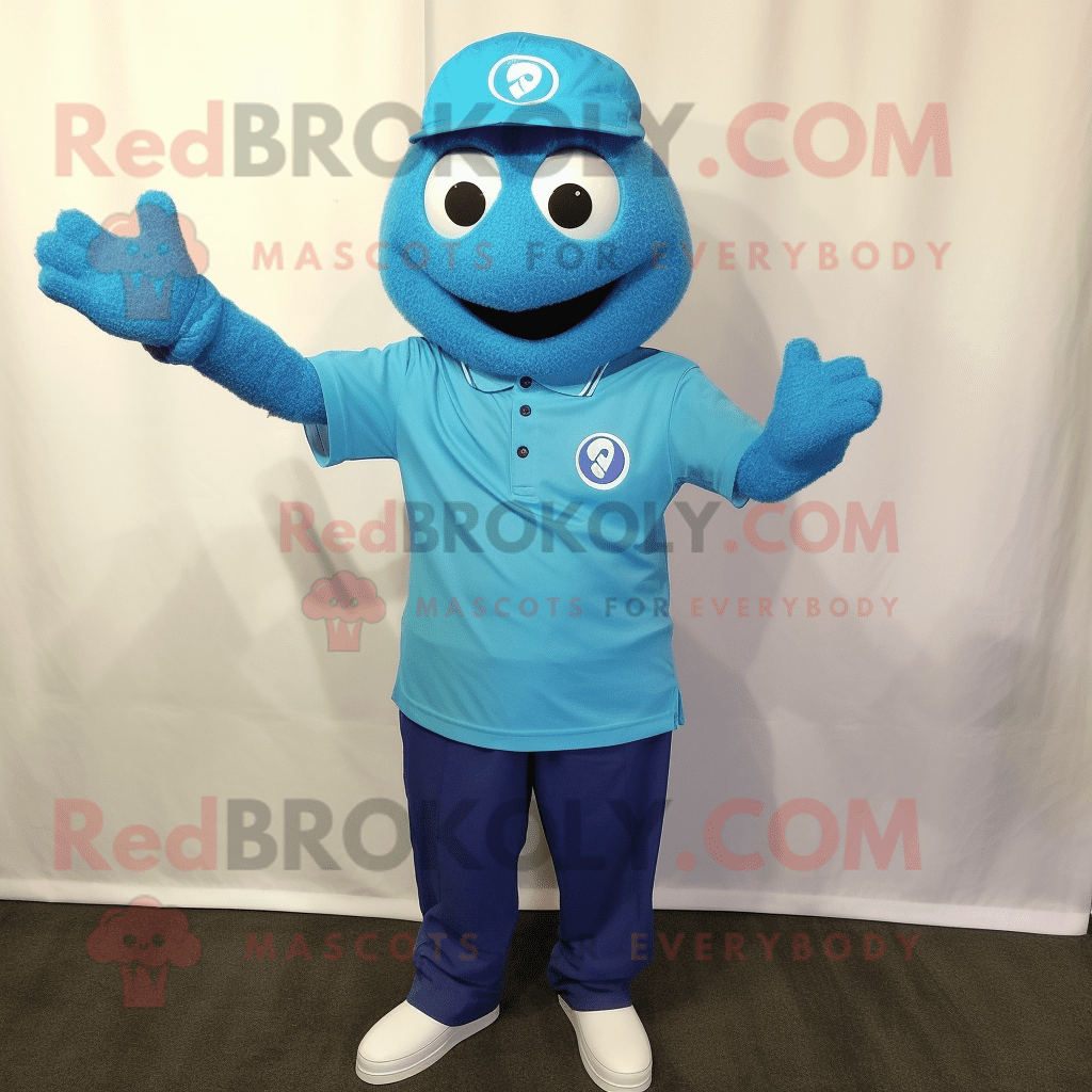 Blue Raspberry REDBROKOLY mascot costume character dressed with a Polo ...