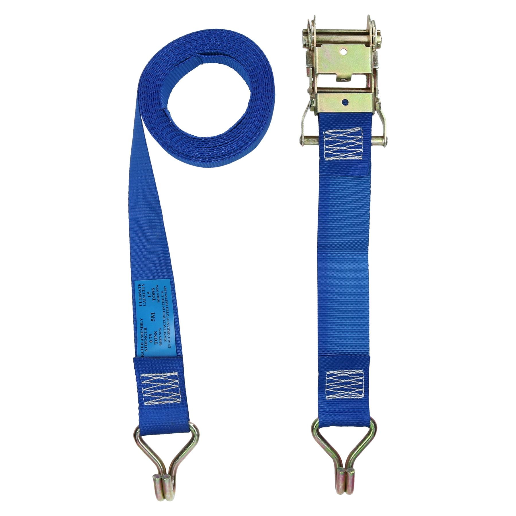 Blue Ratchet Strap Tie Down Trailer 5m Hook Cargo Strap 750kg Lashing ...
