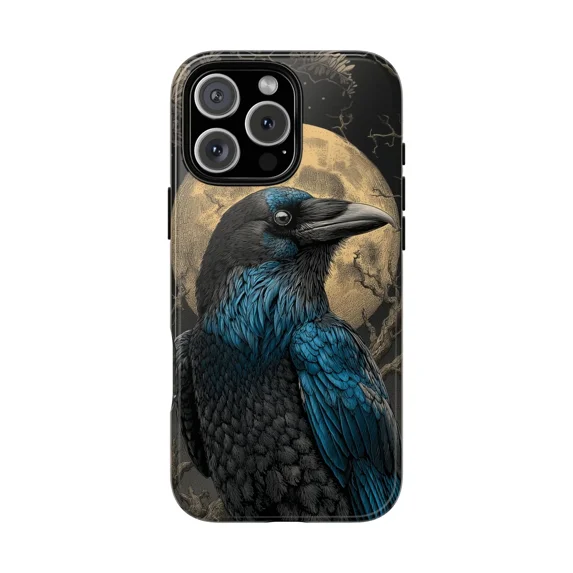 Blue Raven Moonlit Tree Scene iPhone Case 17 11 12 13 14 15 16 Pro Max ...