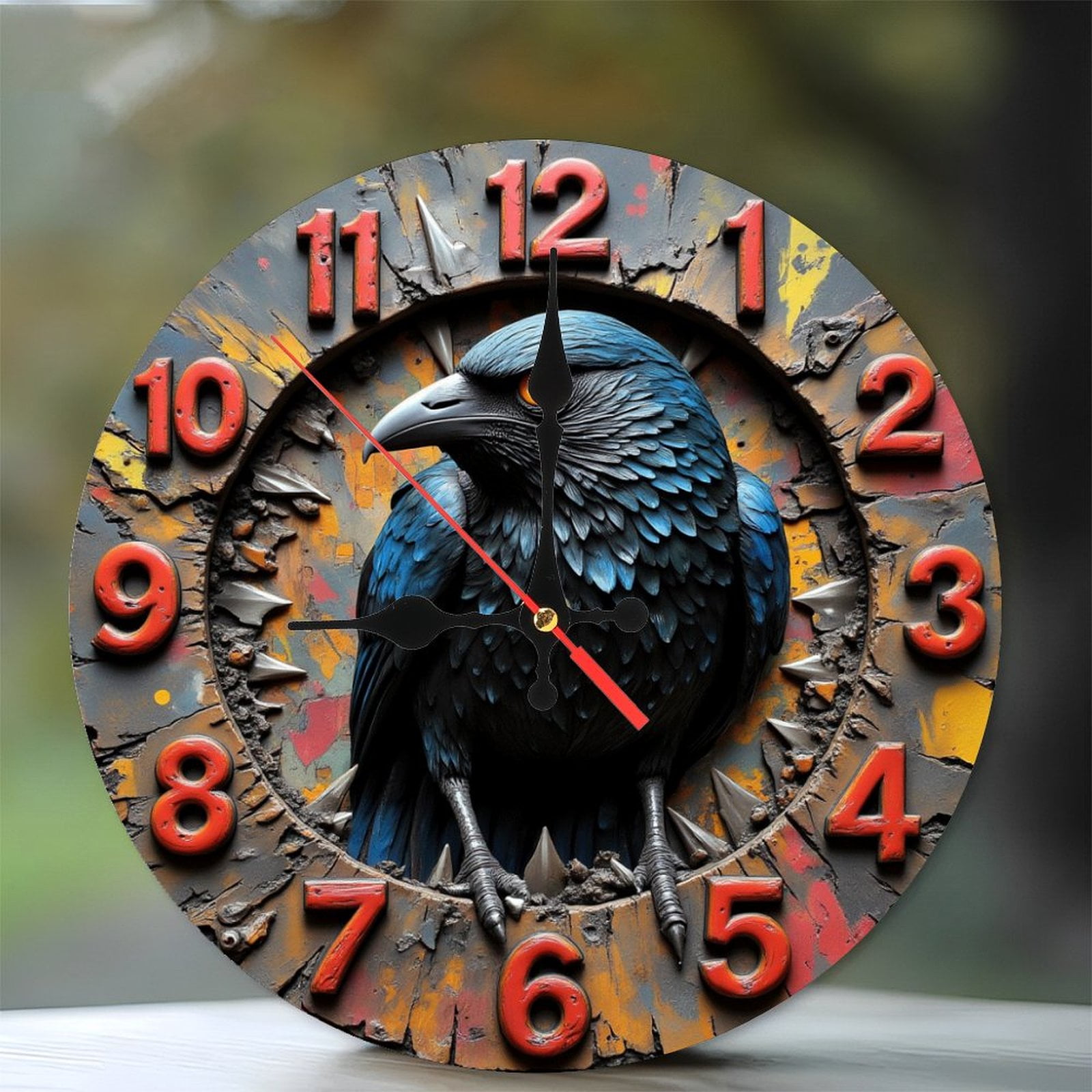 Blue Raven Wall Clock_2 10-Inch Silent Wooden Wall Clock, Battery ...