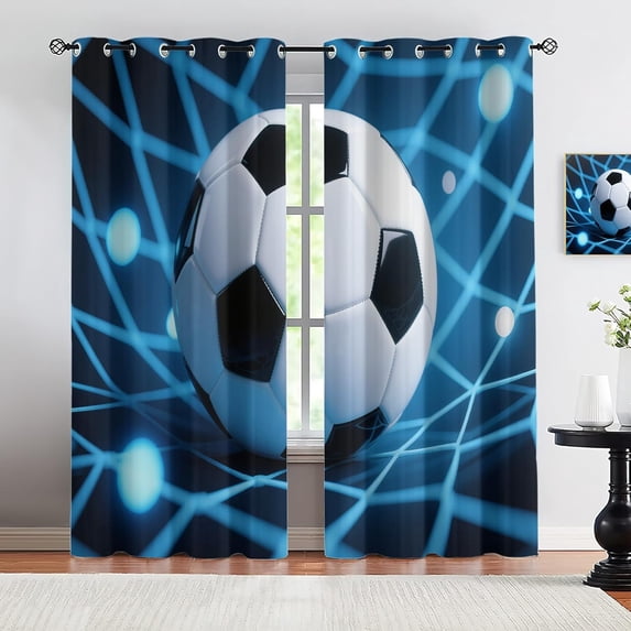 Blue Ray Soccer Blackout Curtains, Sports Theme Window Drapes for ...