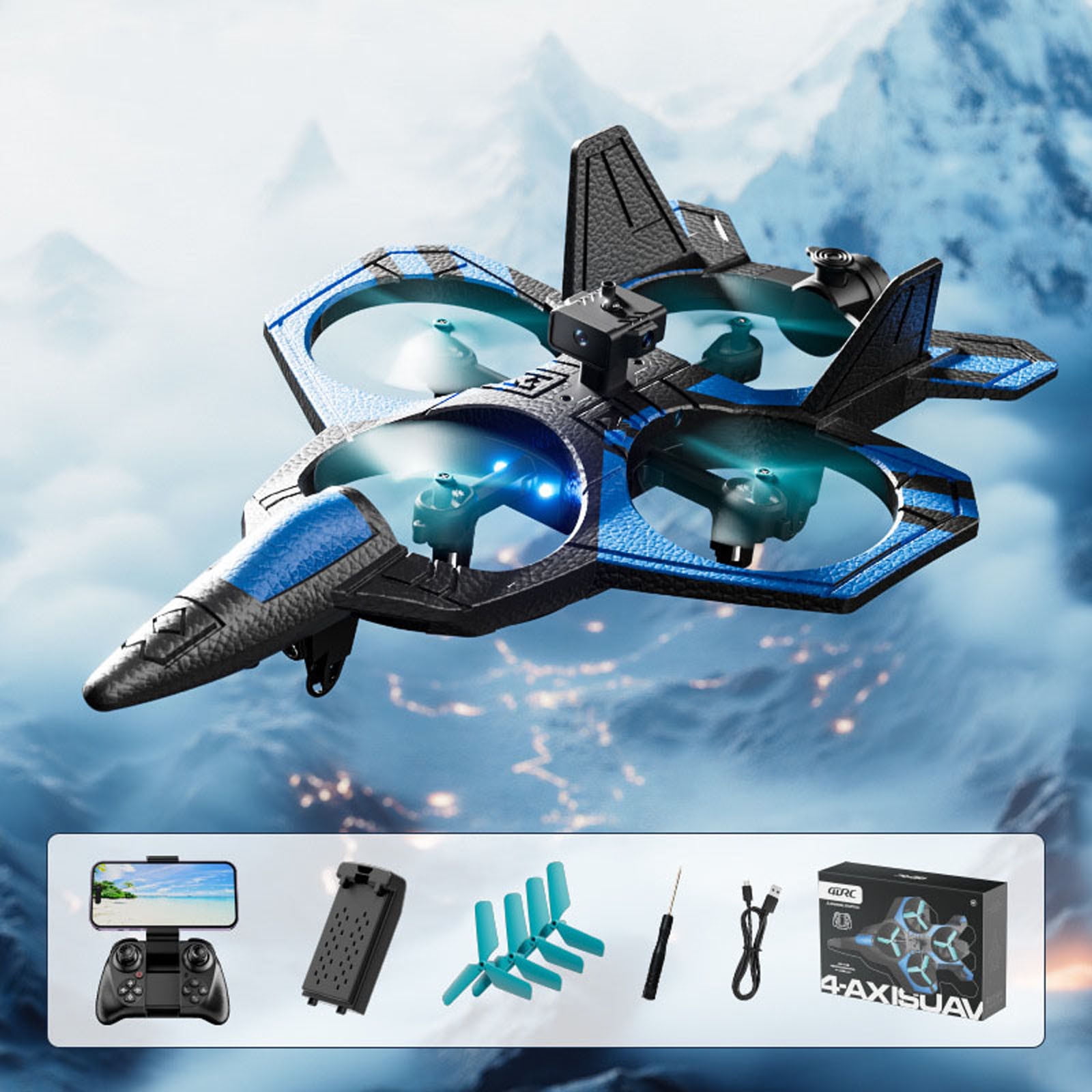 Blue Rc V46 Drone Dual Camera With Obstacle Avoidance Spray Function ...