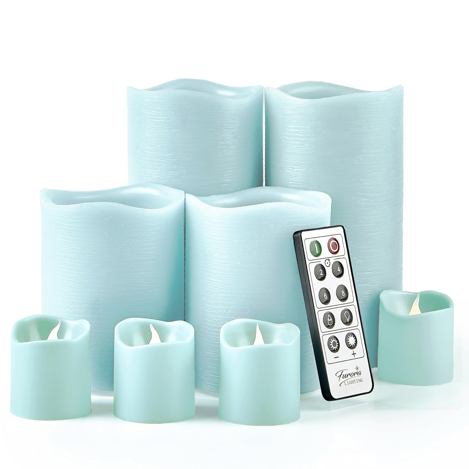 Blue Real Wax LED Candles with Remote and 6/18 Timer, 4 Pillars and 4 ...