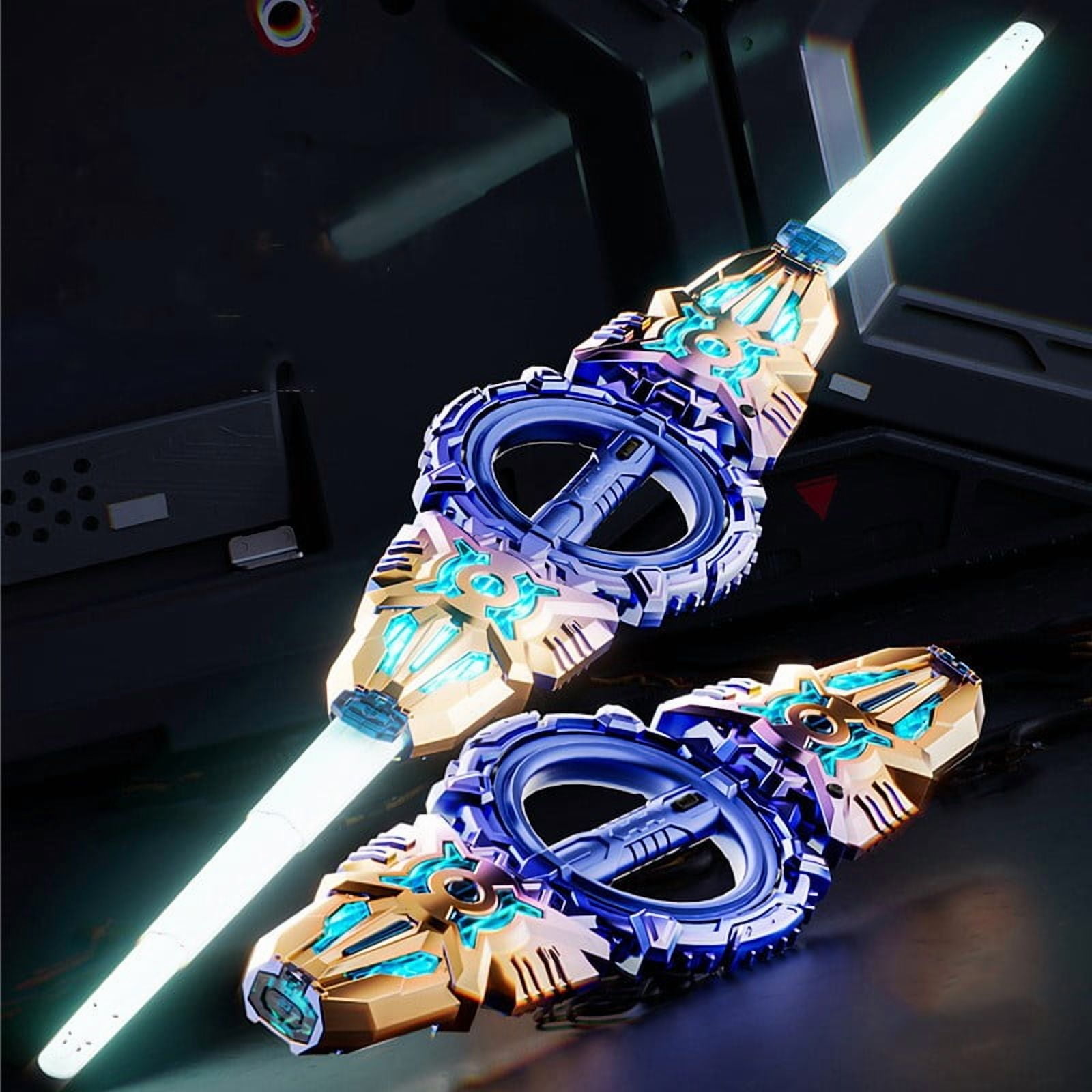 Blue Rechargeable Retractable Light Up Sword, 24-Color Fire-Rotating ...
