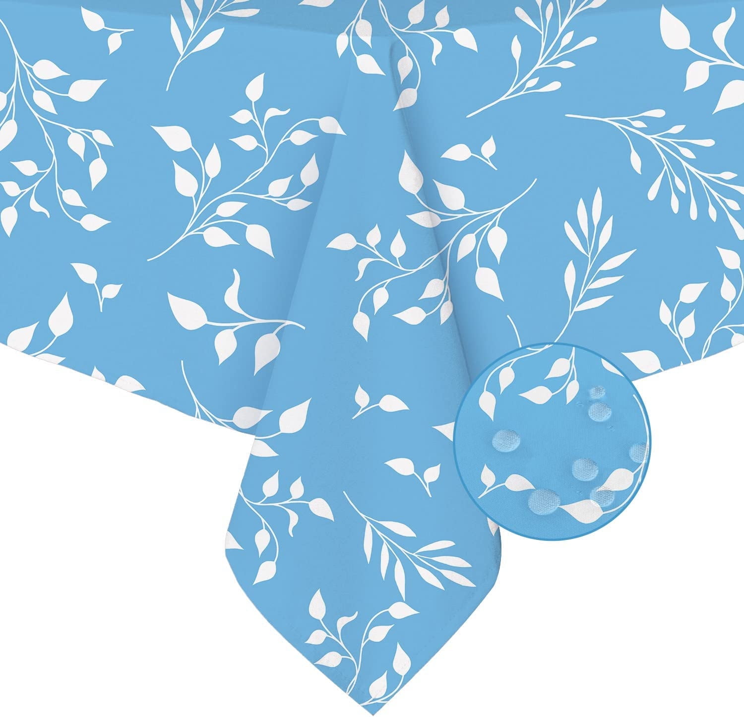 Blue Rectangle Tablecloth, Flower Print Tablecloth, Blue Leaf ...