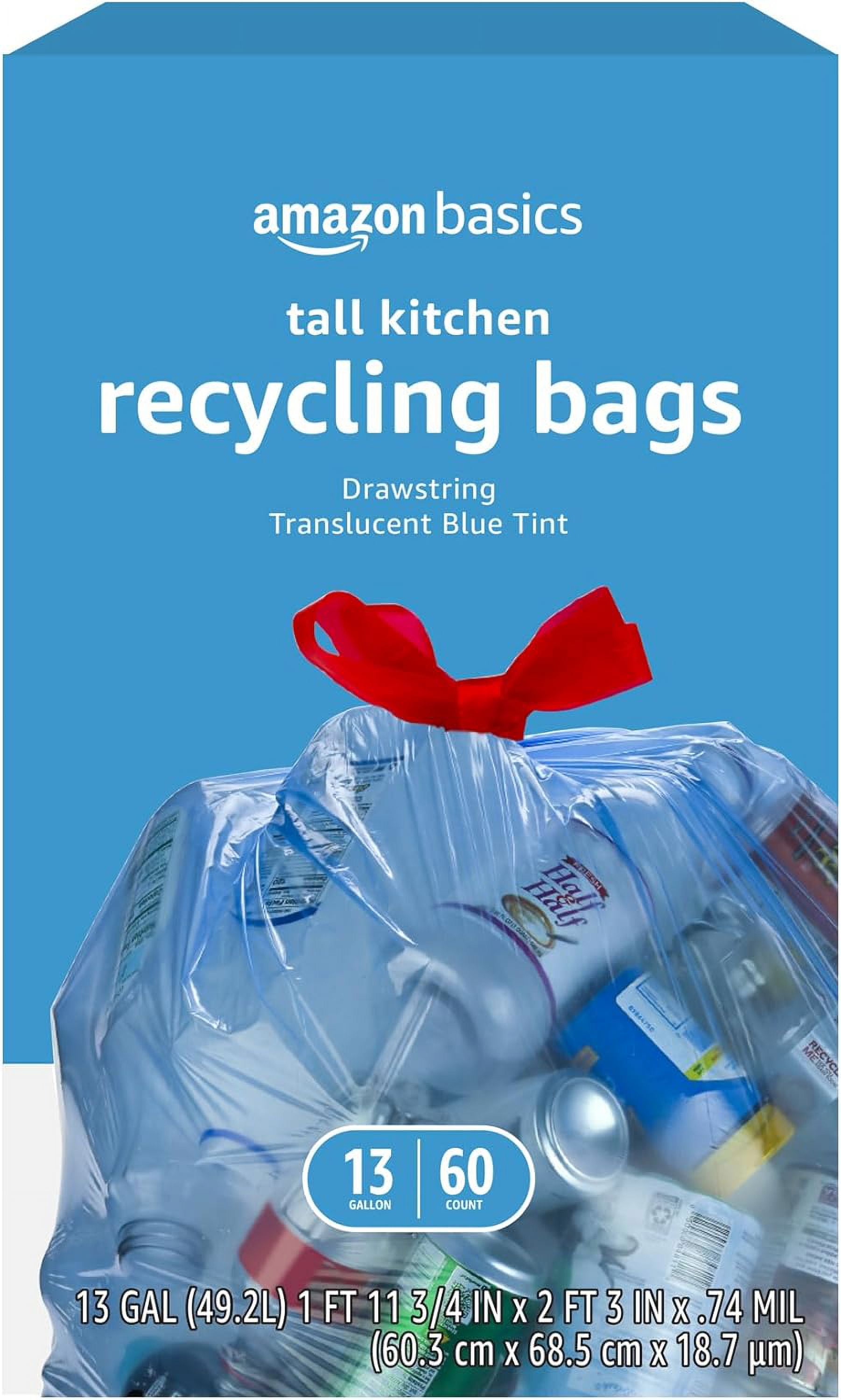 Blue Recycling Trash Bags, Unscented, 13 Gallon, 60 count, Pack of 1 ...