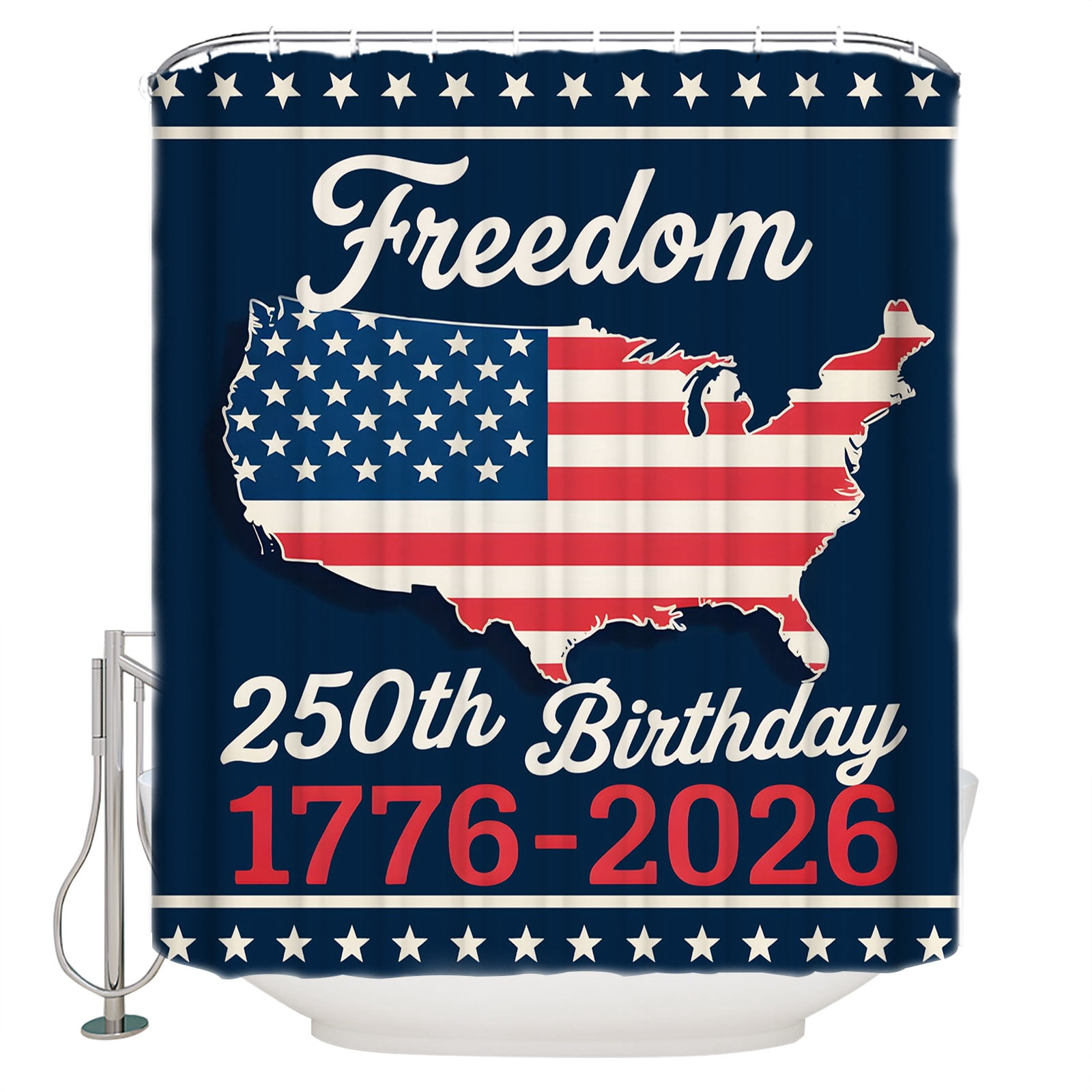 Blue Red 4th of July Bathroom Shower Curtains with 12 Hooks Polyester ...