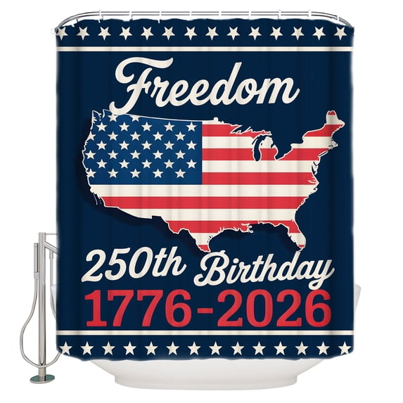 Blue Red 4th of July Bathroom Shower Curtains with 12 Hooks Polyester ...