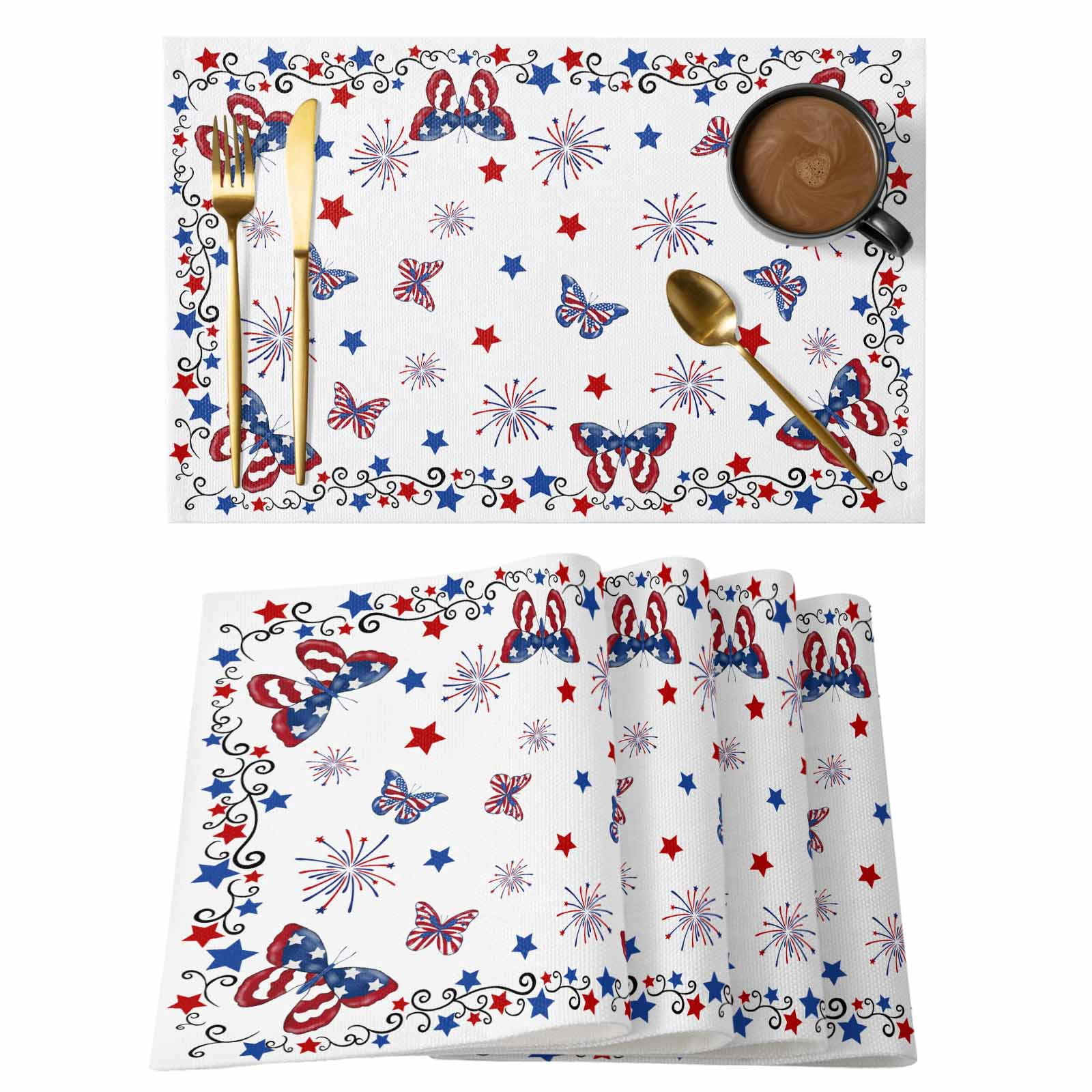 Blue Red 4th of July Placemats Set of 6 Independence Day Fireworks ...