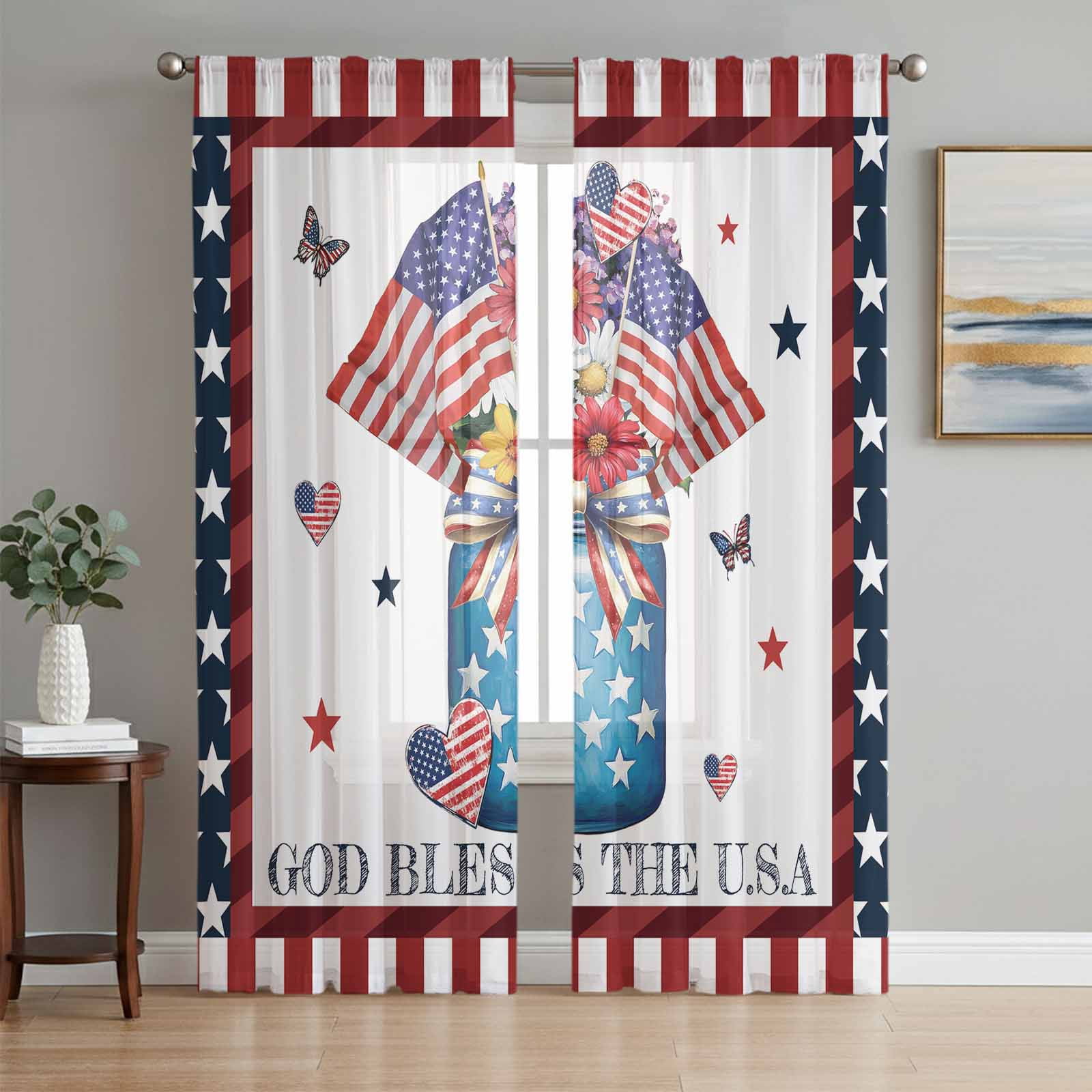 Blue Red 4th of July Sheer Curtains 96 Inch Length 2 Panels Set ...