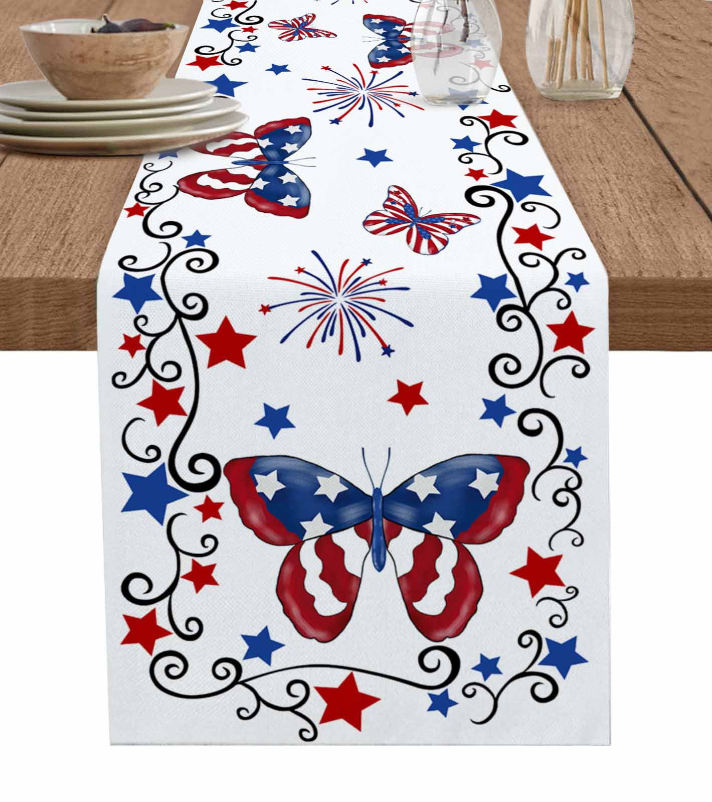 Blue Red 4th of July Table Runner 120 Inches, Independence Day ...