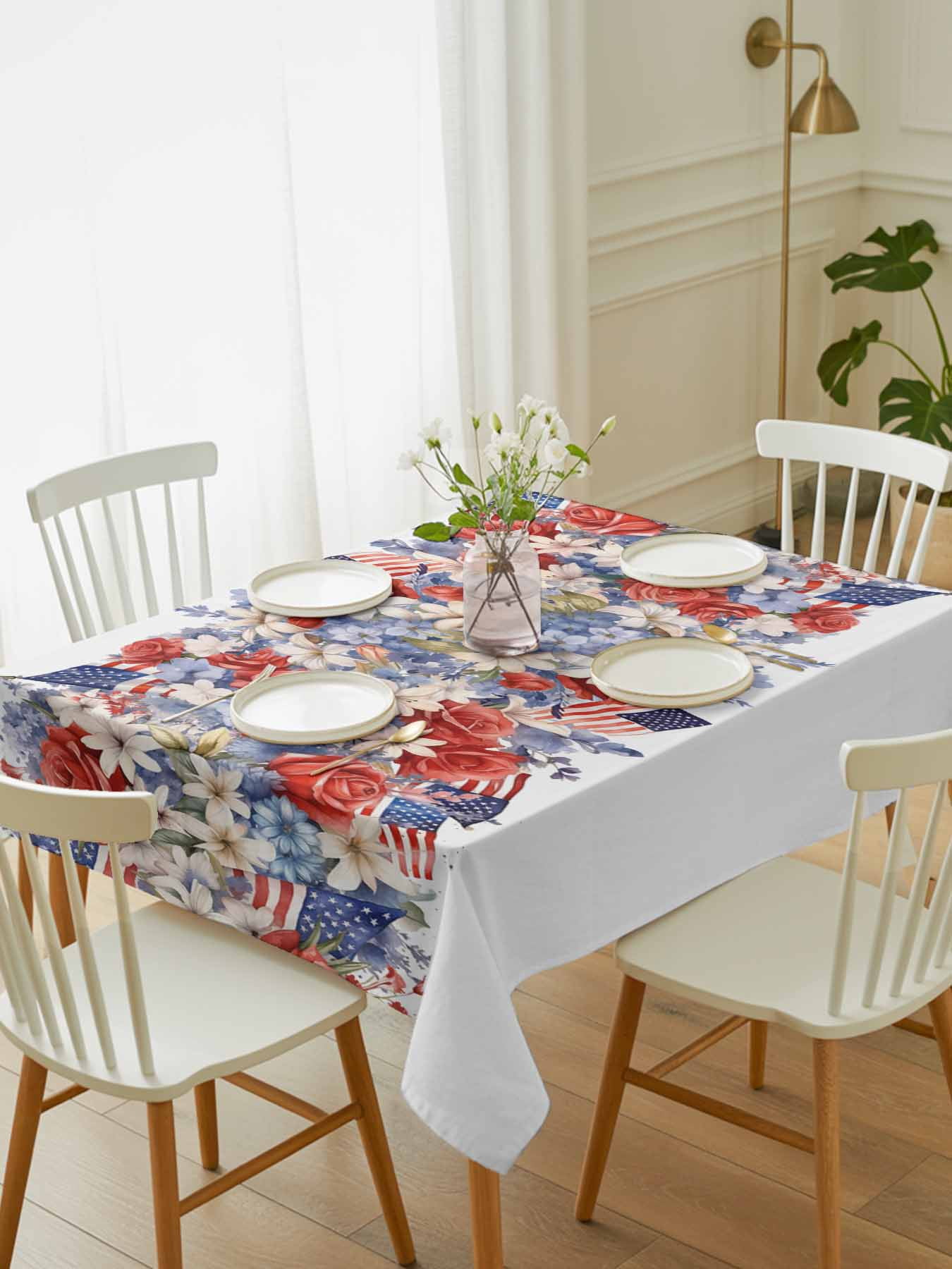 Blue Red 4th of July Tablecloth Rectangle Table Cloth 60x84, Waterproof ...