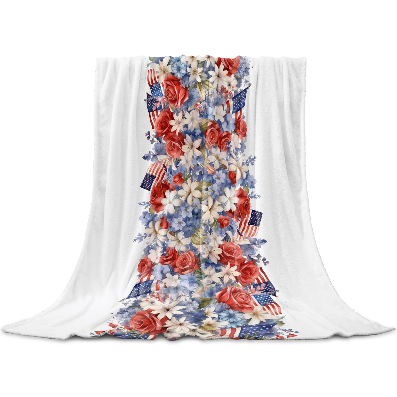 Blue Red 4th of July Throw Blanket for Couch,Soft Lightweight Flannel ...