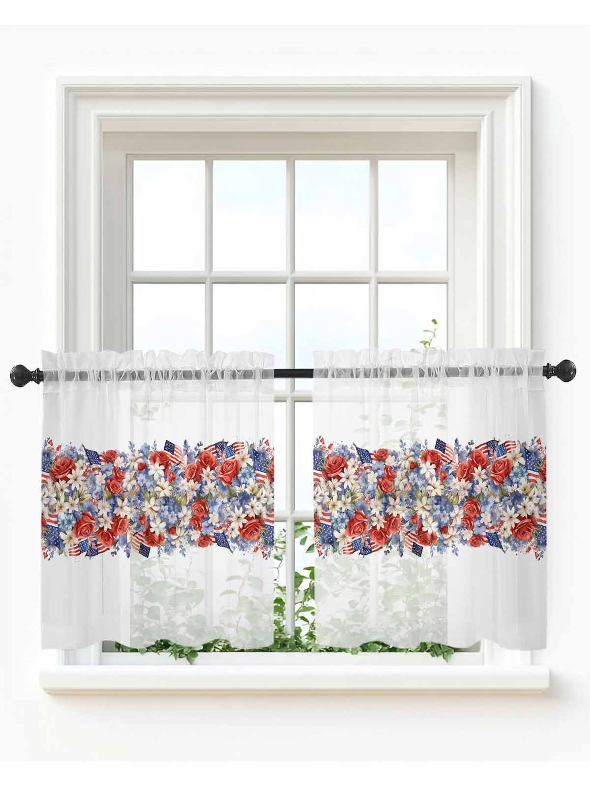 Blue Red 4th of July Tier Curtains 36 Inch Length,Sheer Curtains for ...