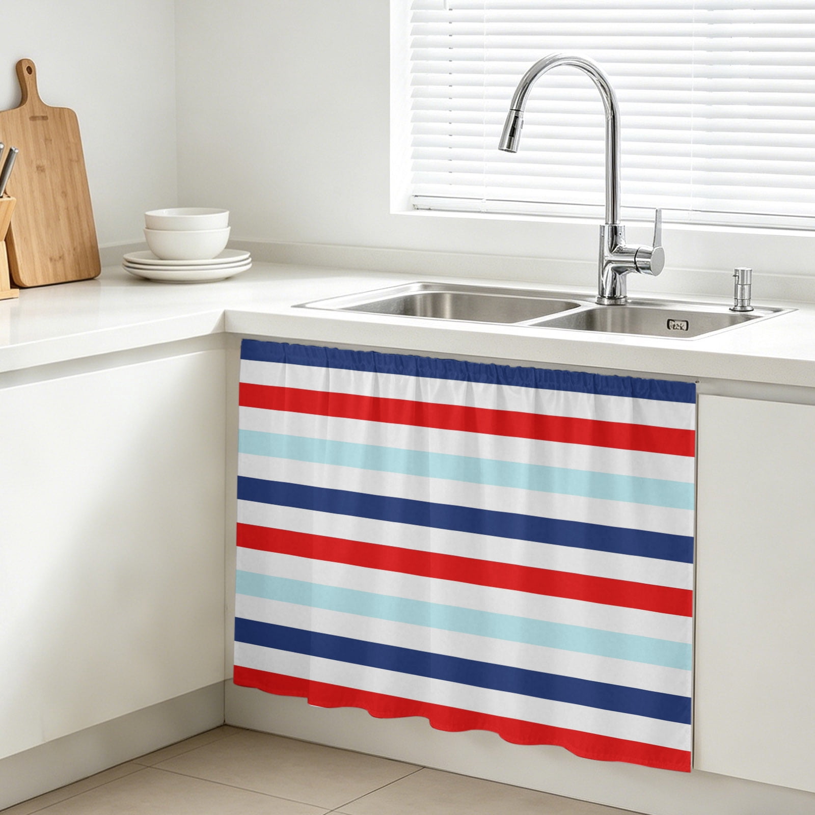Blue Red Aqua White Striped Cabinet Curtain, Modern Minimalist Lines ...