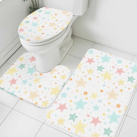Blue Red Bathroom Rugs Set and Orange Star Non Slip Absorbent Soft Bath ...