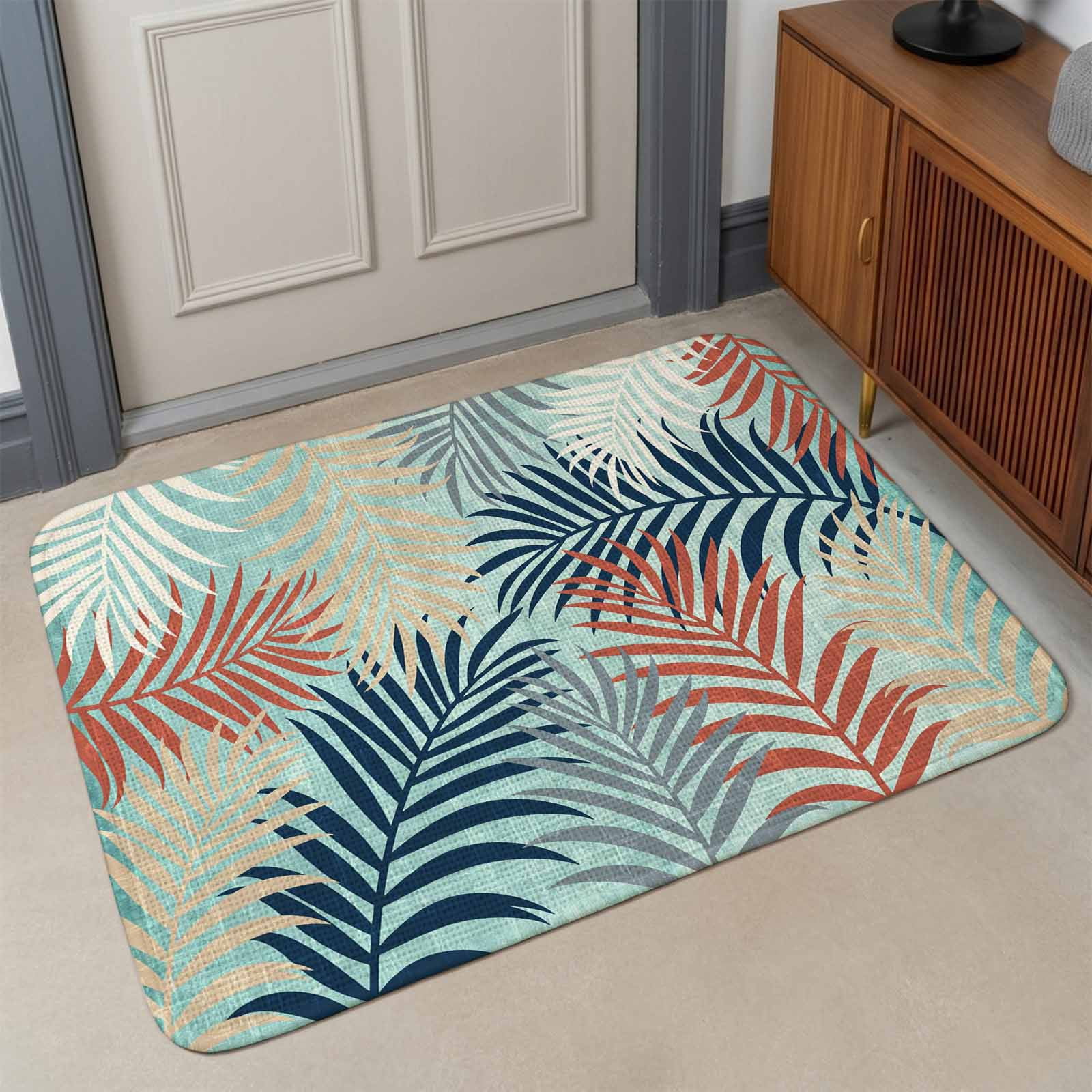 Blue Red Beige Palm Leaves Front Door Mat Indoor Entrance, Summer ...