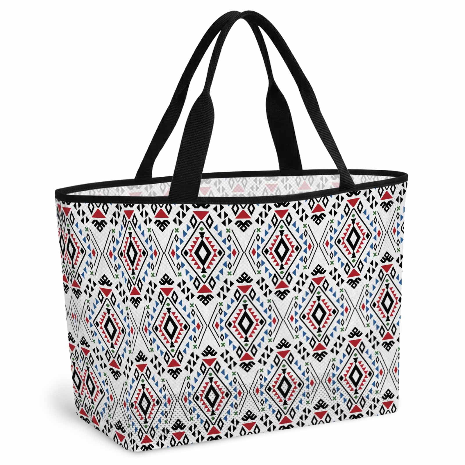 Blue Red Black Geometric Mesh Beach Bag for Women Men,Large Beach Tote ...