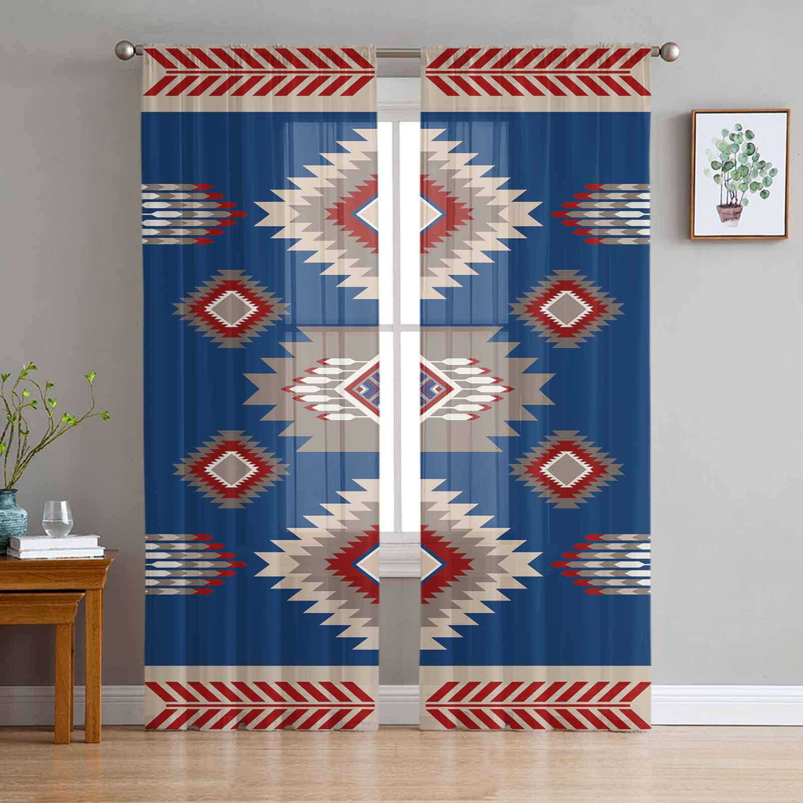 Blue Red Bohemian Style Curtain For Living Room Bedroom Kitchen Window ...